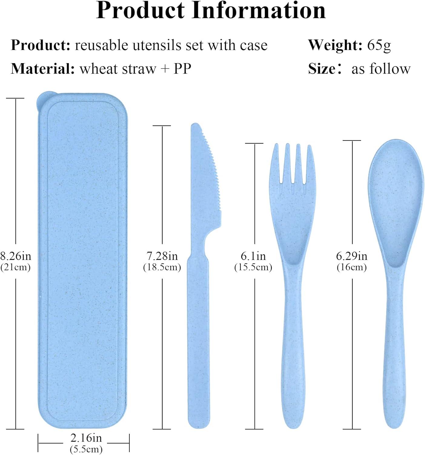 Reusable Travel Utensils Set with Case - 4 Pack Portable Cutlery Kit ...