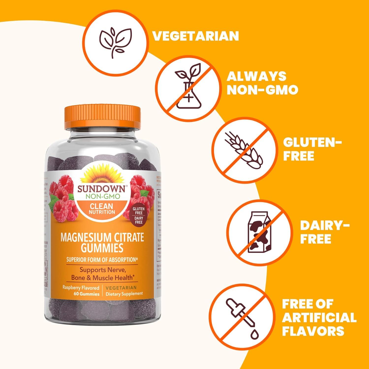Sundown Magnesium Citrate Gummies - 60 ct, Vegetarian & Raspberry ...