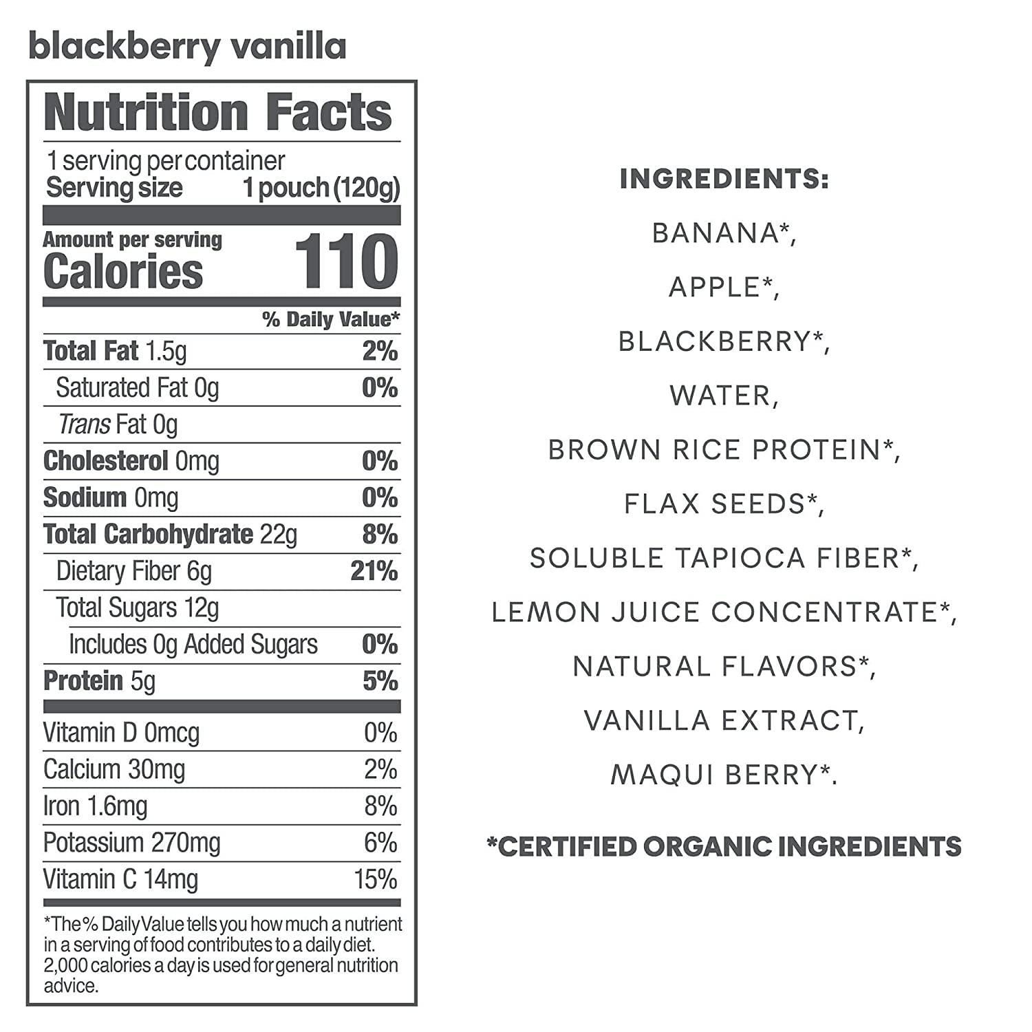 Noka Superfood Fruit Smoothie Pouches (Blackberry Vanilla) Pack of 12 ...