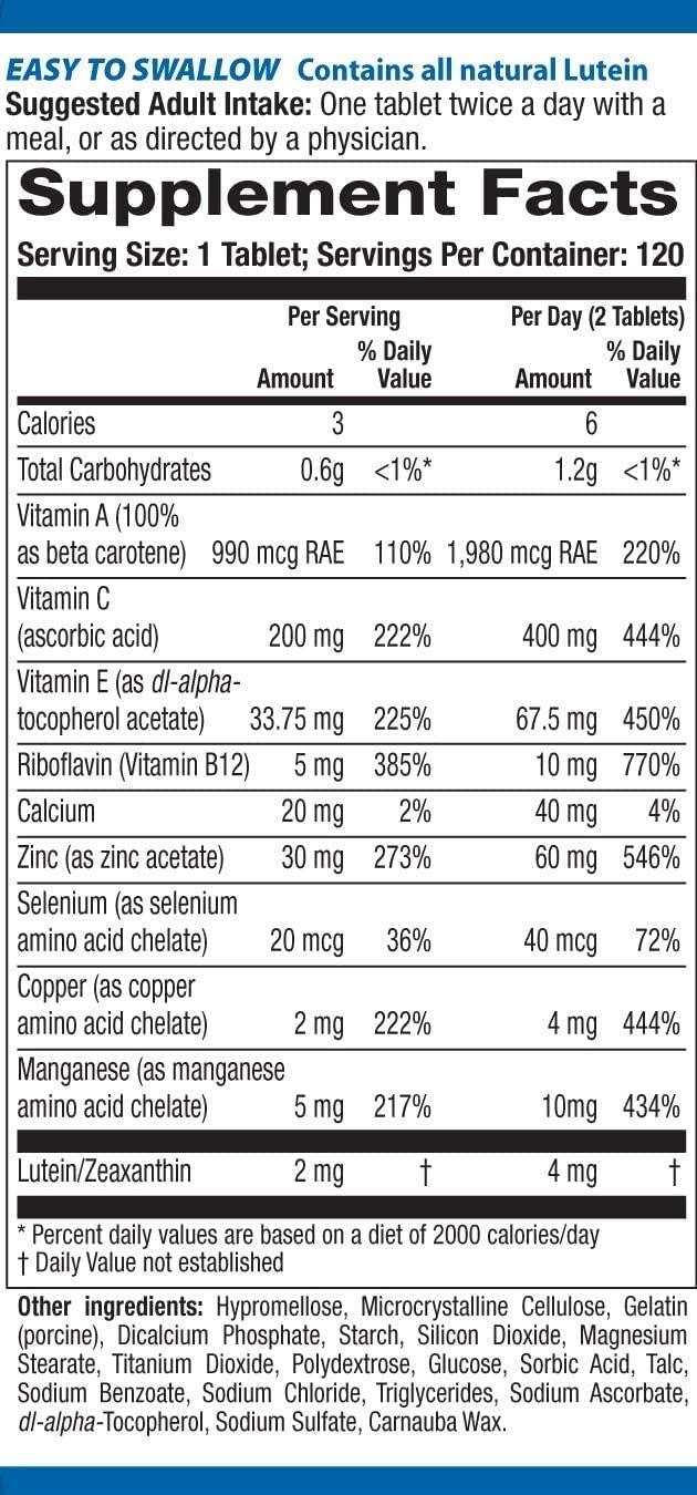 Icaps Lutein and Zeaxanthin Formula - 120 Tablets | Vision Support ...