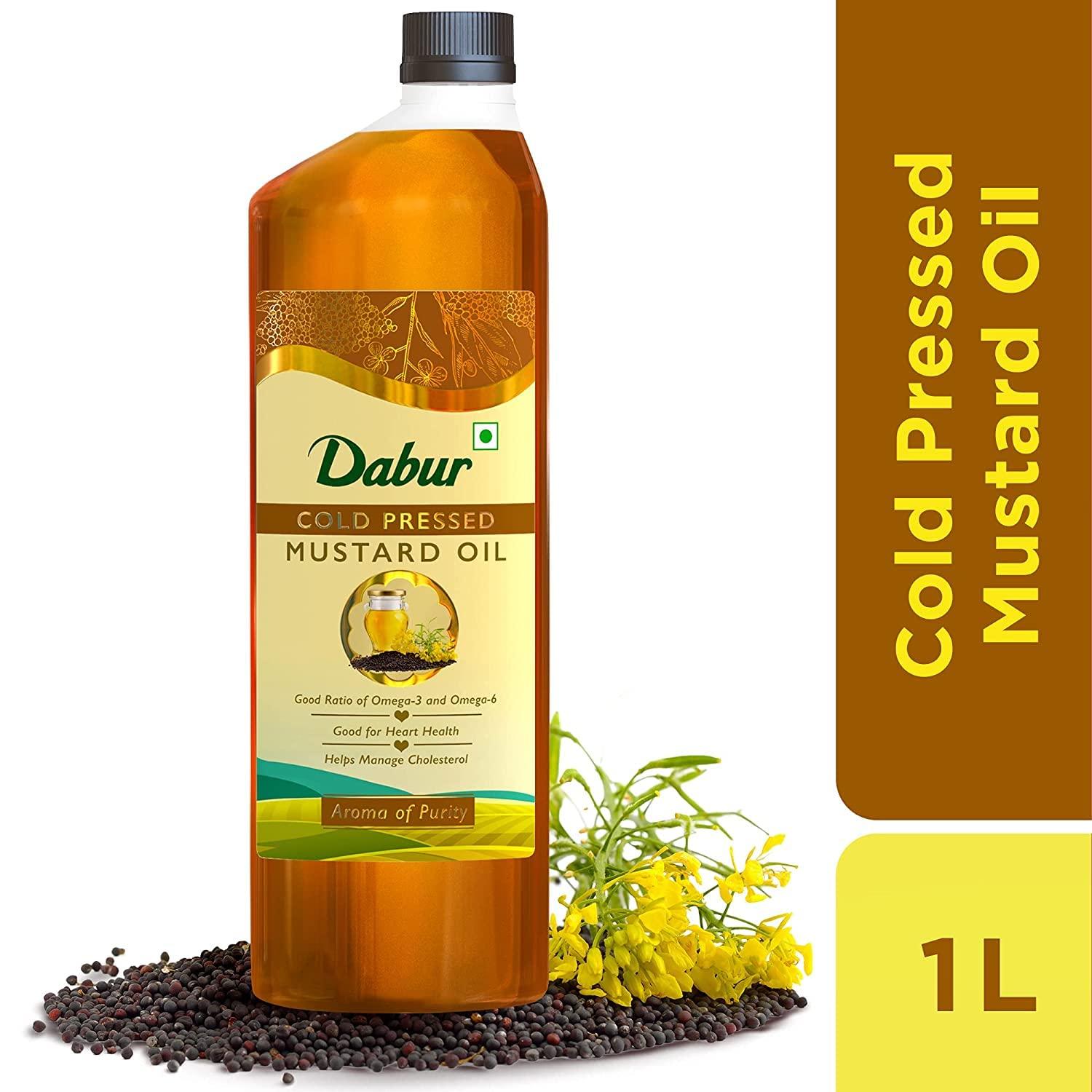 Dabur Cold Pressed Mustard Oil - 1L | Omega 3 & 6 Healthy Cooking Oil ...
