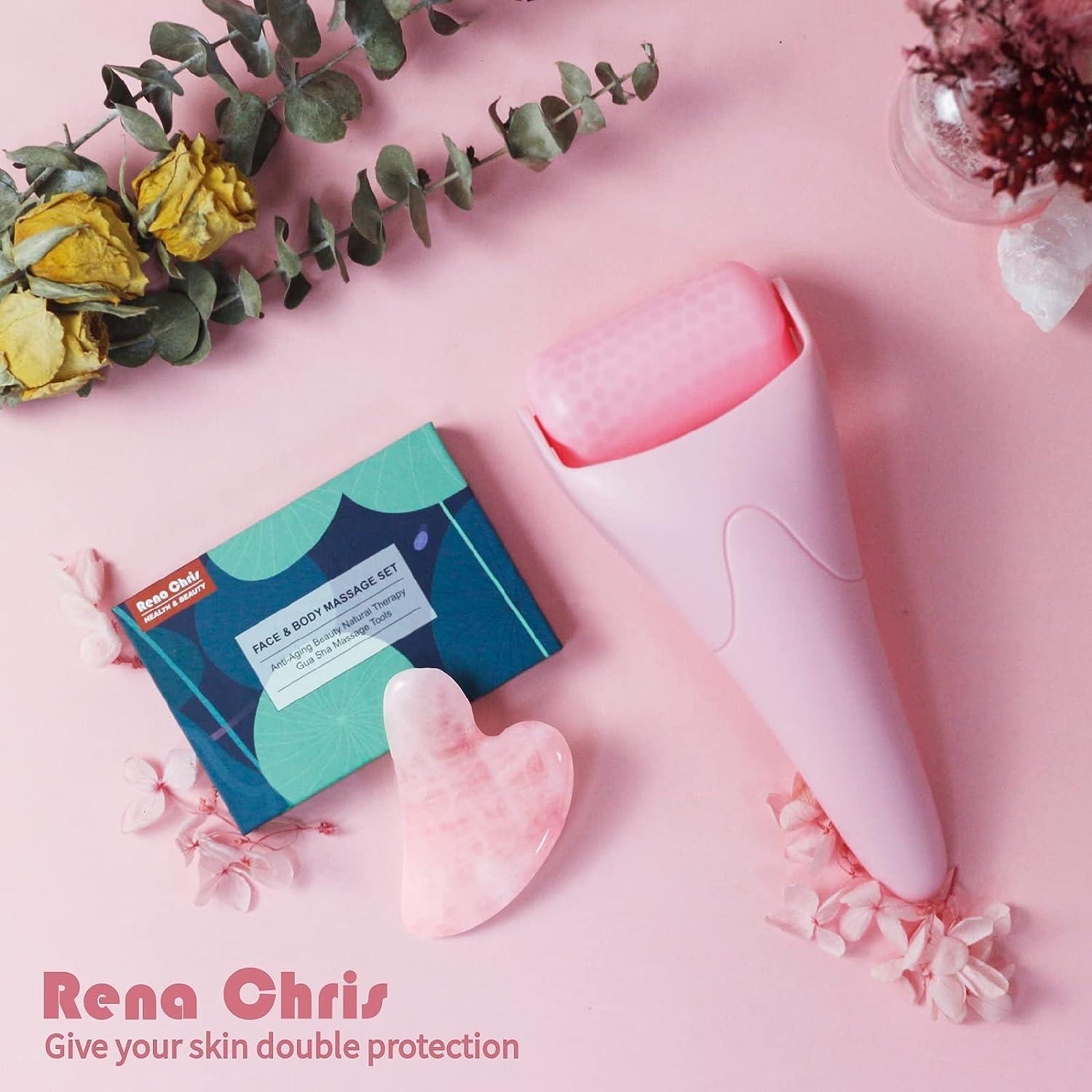 Rena Chris Ice Roller, Gua Sha Facial Tools, Face Massager - Pink Rose ...