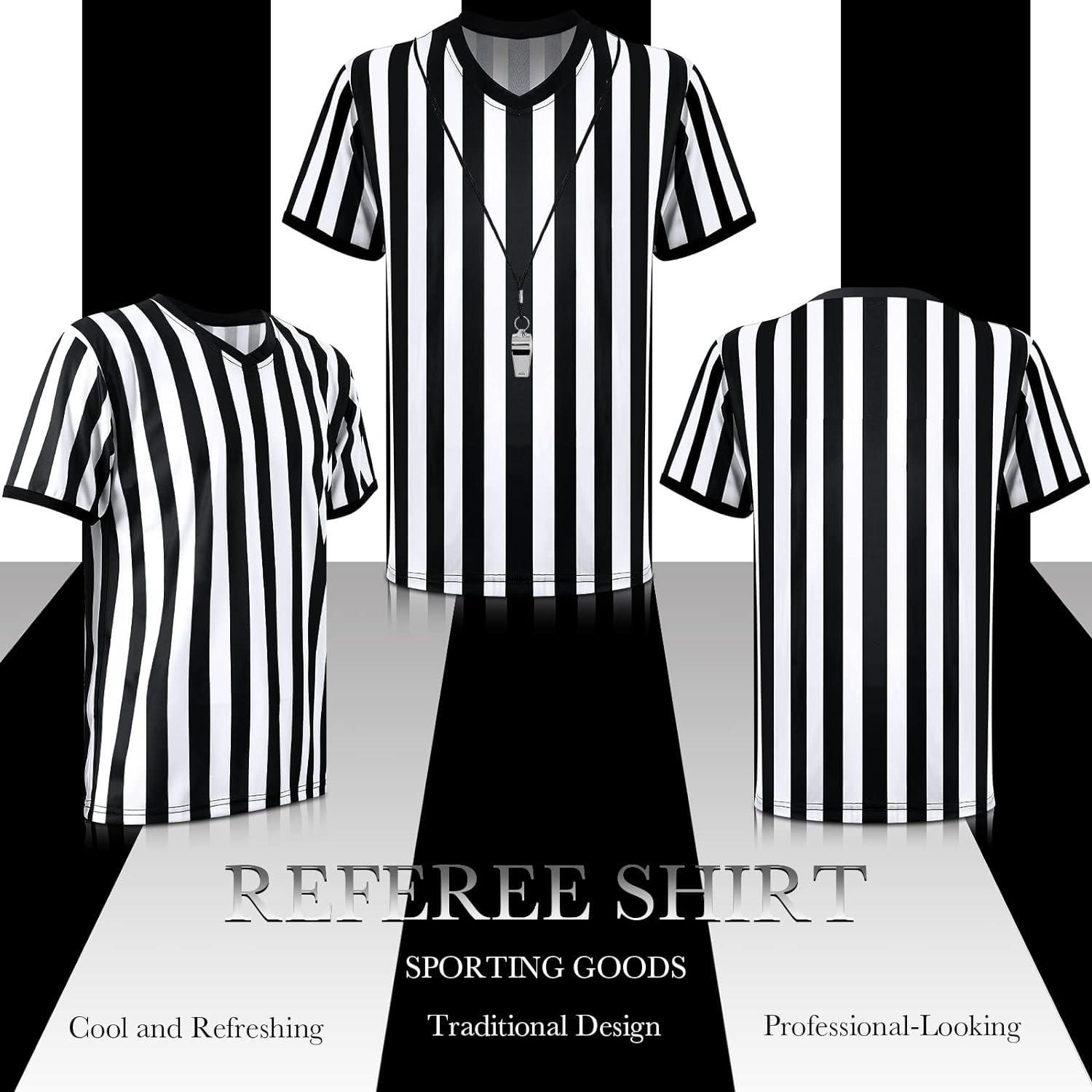 4 Pack Black White Stripe Referee Shirt Set with Whistle - Official V ...