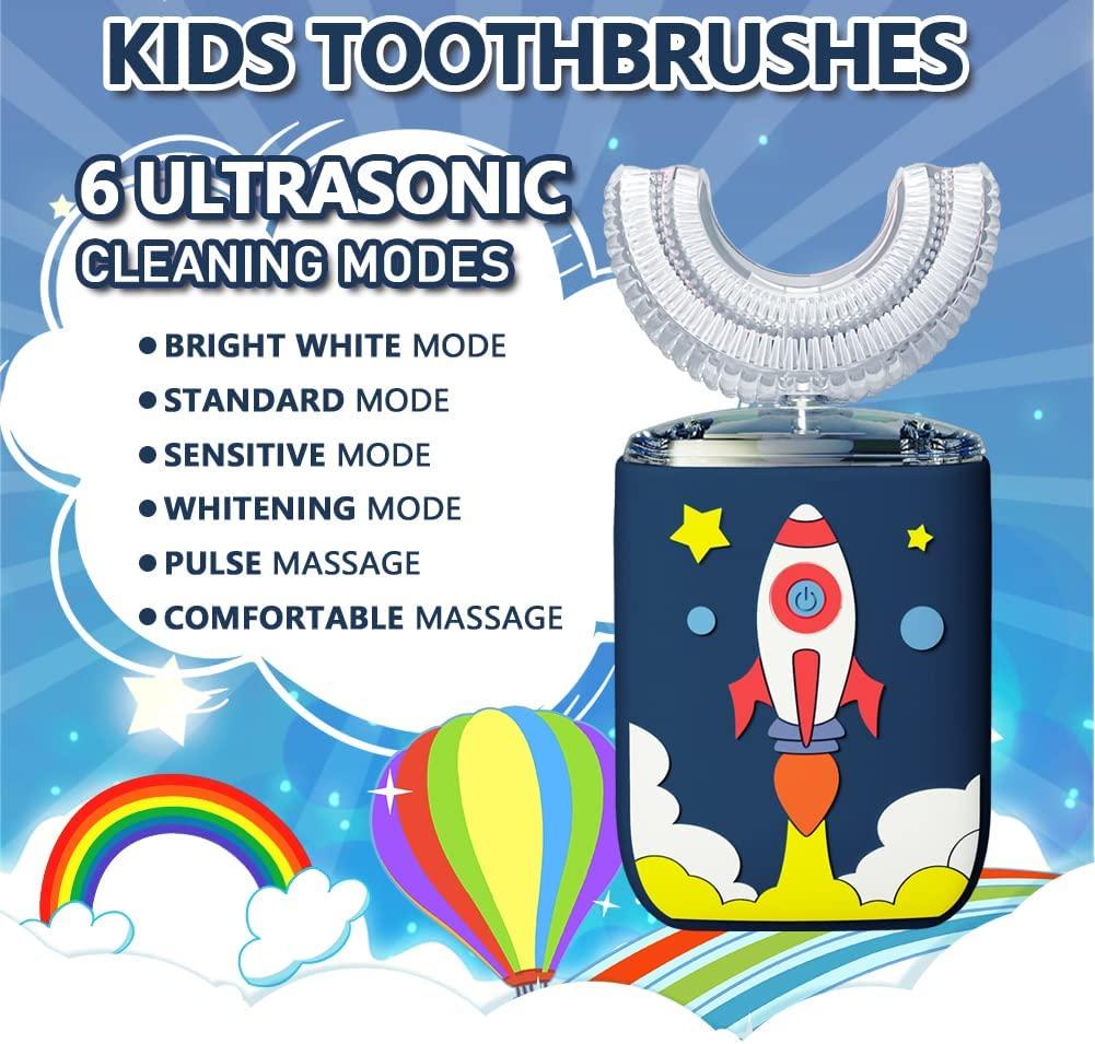 Kids Electric Toothbrush- U-Shaped Ultrasonic, 6 Sonic Clean Modes ...
