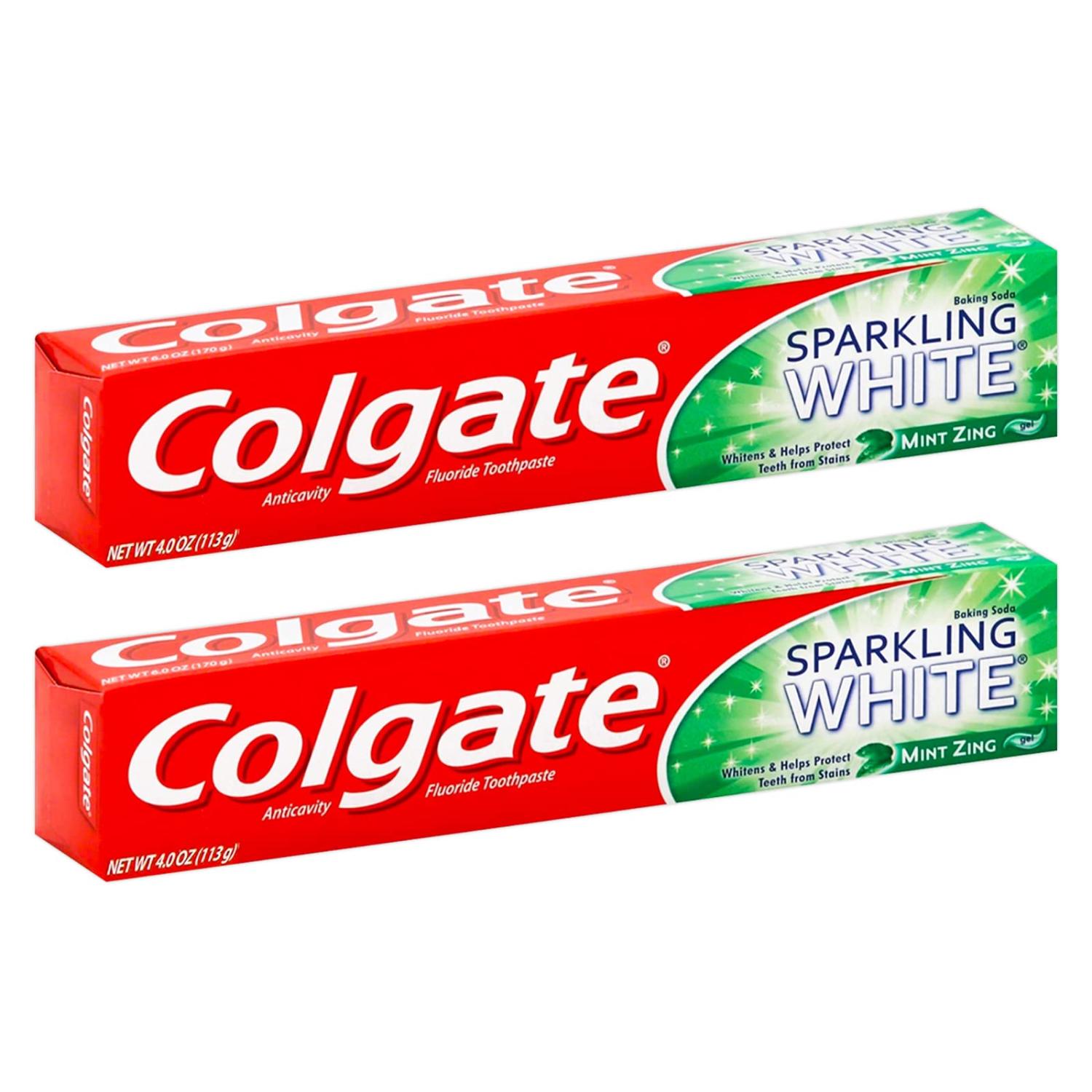 Colgate Sparkling White Mint Zing Toothpaste with Baking Soda 4oz - 2 ...
