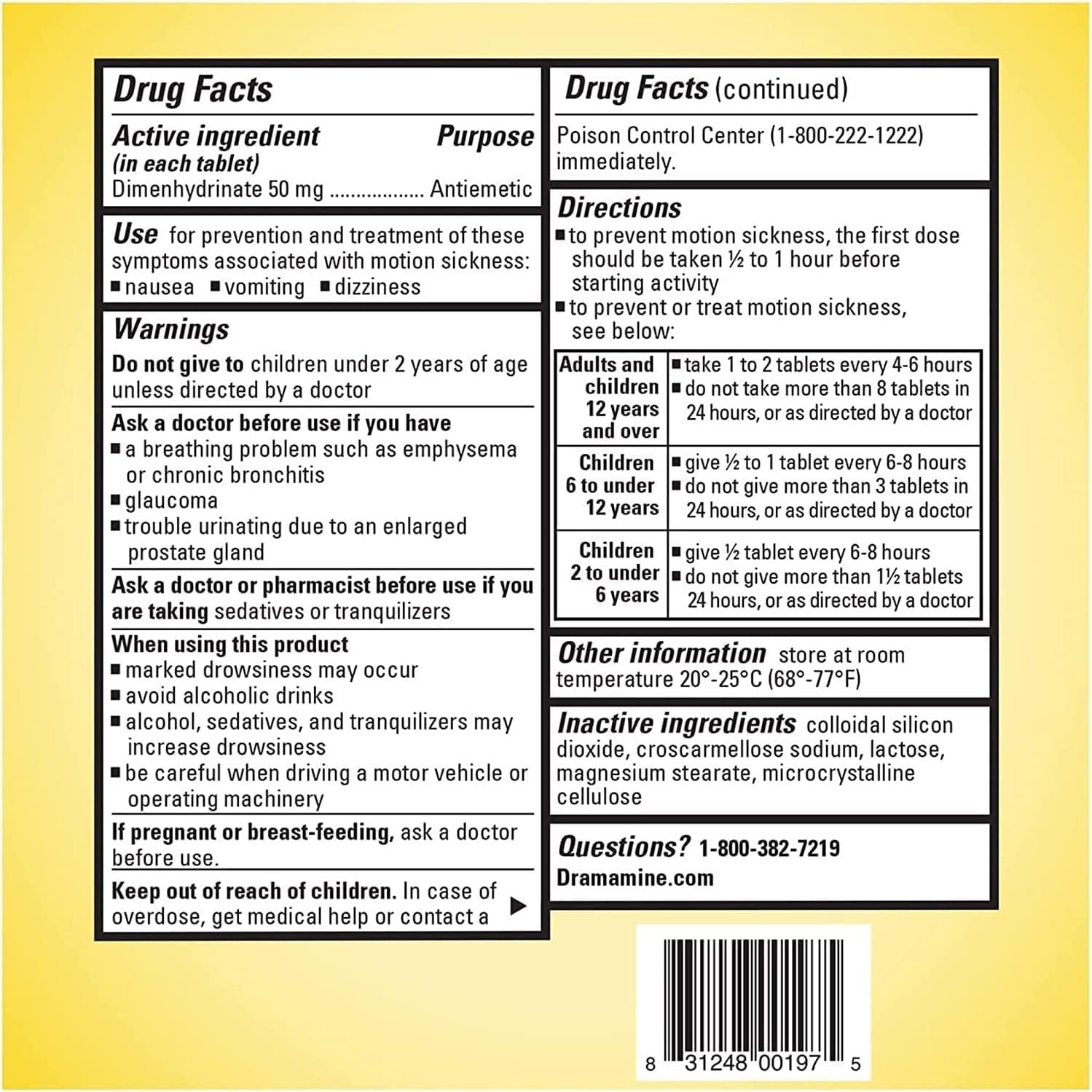 Dramamine Motion Sickness Relief Original Formula Tablets - 12 ea