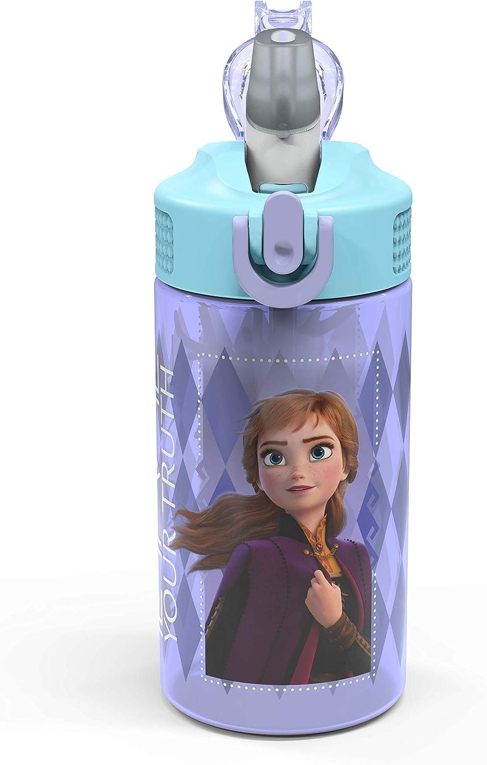 Disney Frozen 2 Kids Water Bottle Set with Reusable Straws - Elsa & Anna Design 16 oz BPA-Free ...