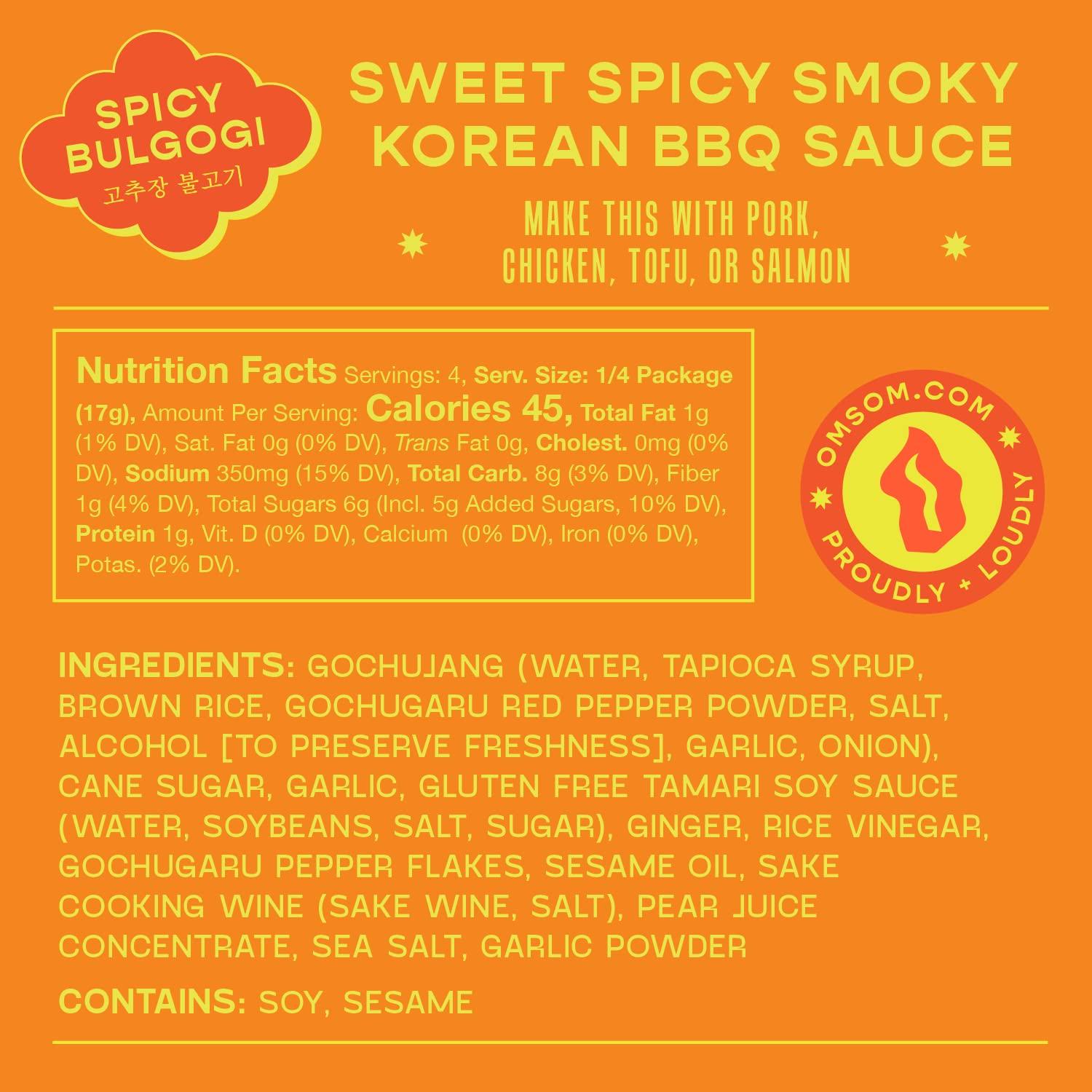 Omsom Korean Spicy Bulgogi Sauce - All-In-One Asian Sauce Packets | BBQ ...