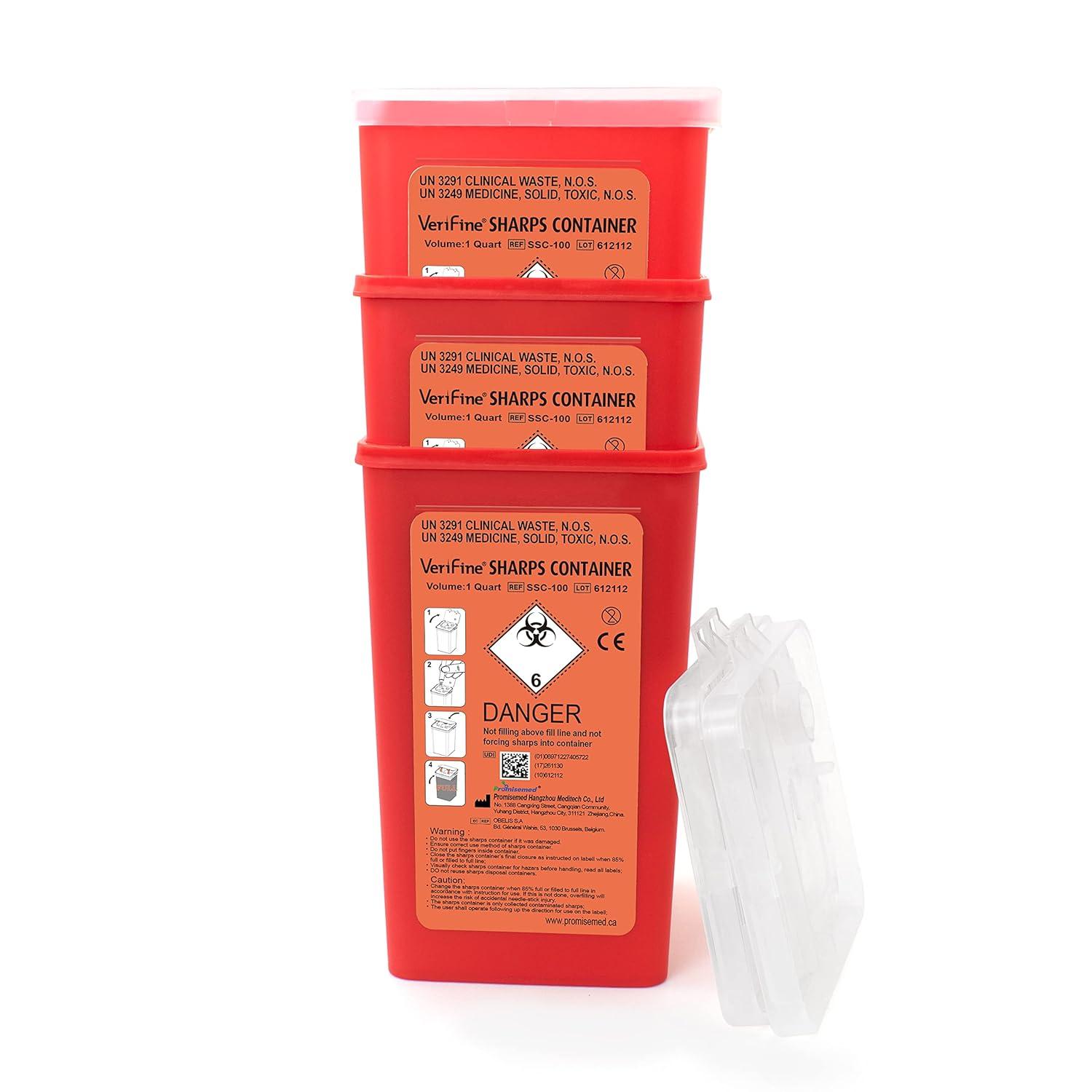Verifine Sharps Container 1 Quart (Pack of 3) | Needle Disposal ...