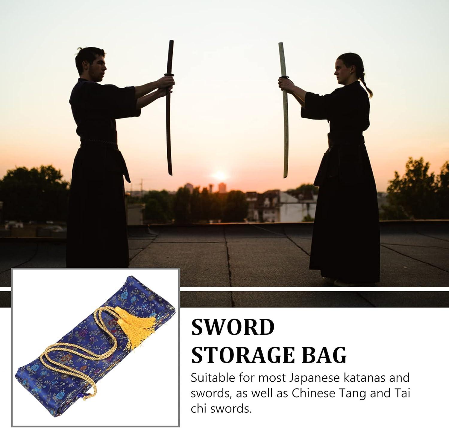 Yardwe Silk Katana Bag with Tassels Samurai Sword Pouches | Dark Blue ...