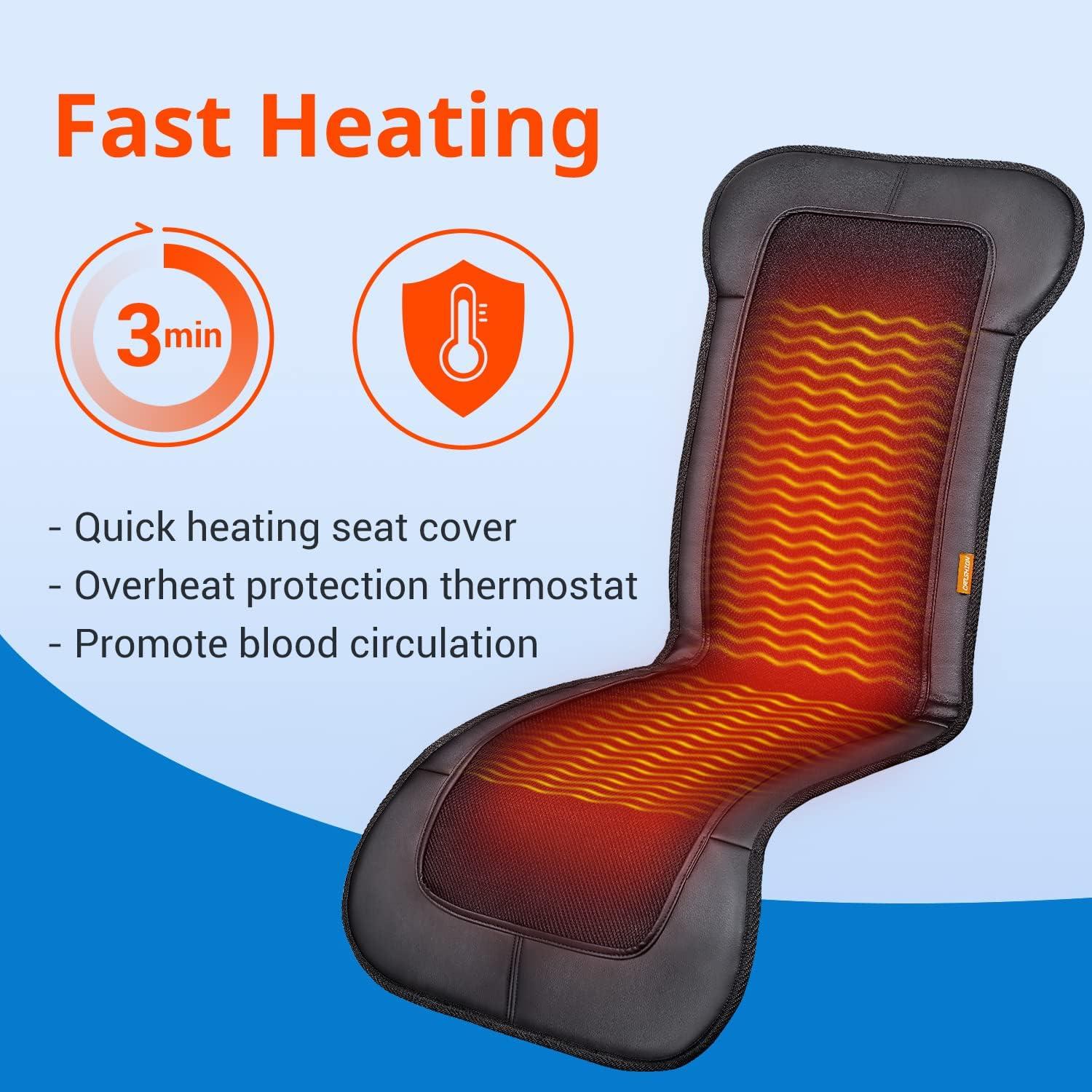 CARSHION Heated Seat Cover - Longer Size PU Leather with Fast-Heating ...