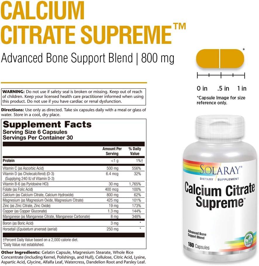 Solaray Calcium Citrate Supreme 800mg | Advanced Bone Support Blend ...