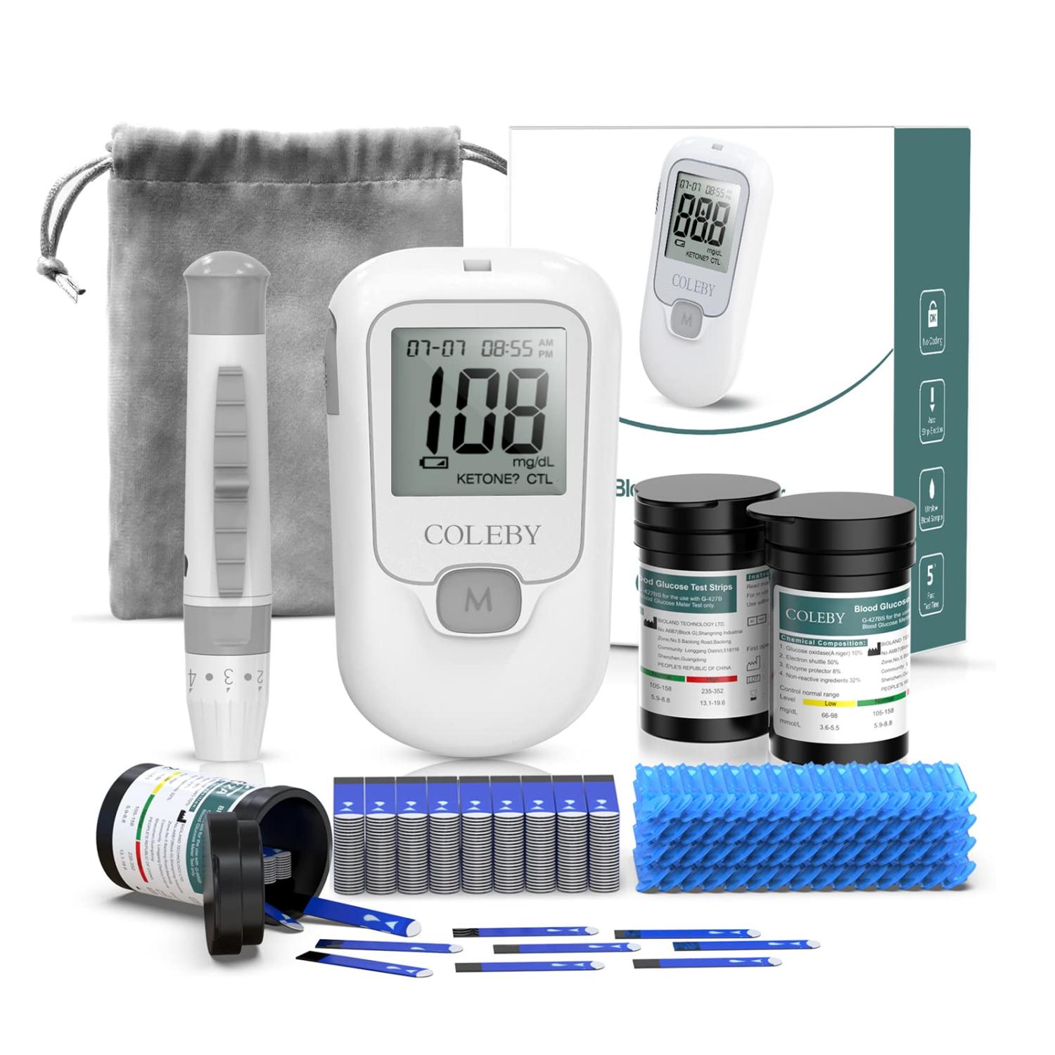 IKZA G-666B Blood Glucose Monitor Kit with 100 Test Strips and Lancets ...