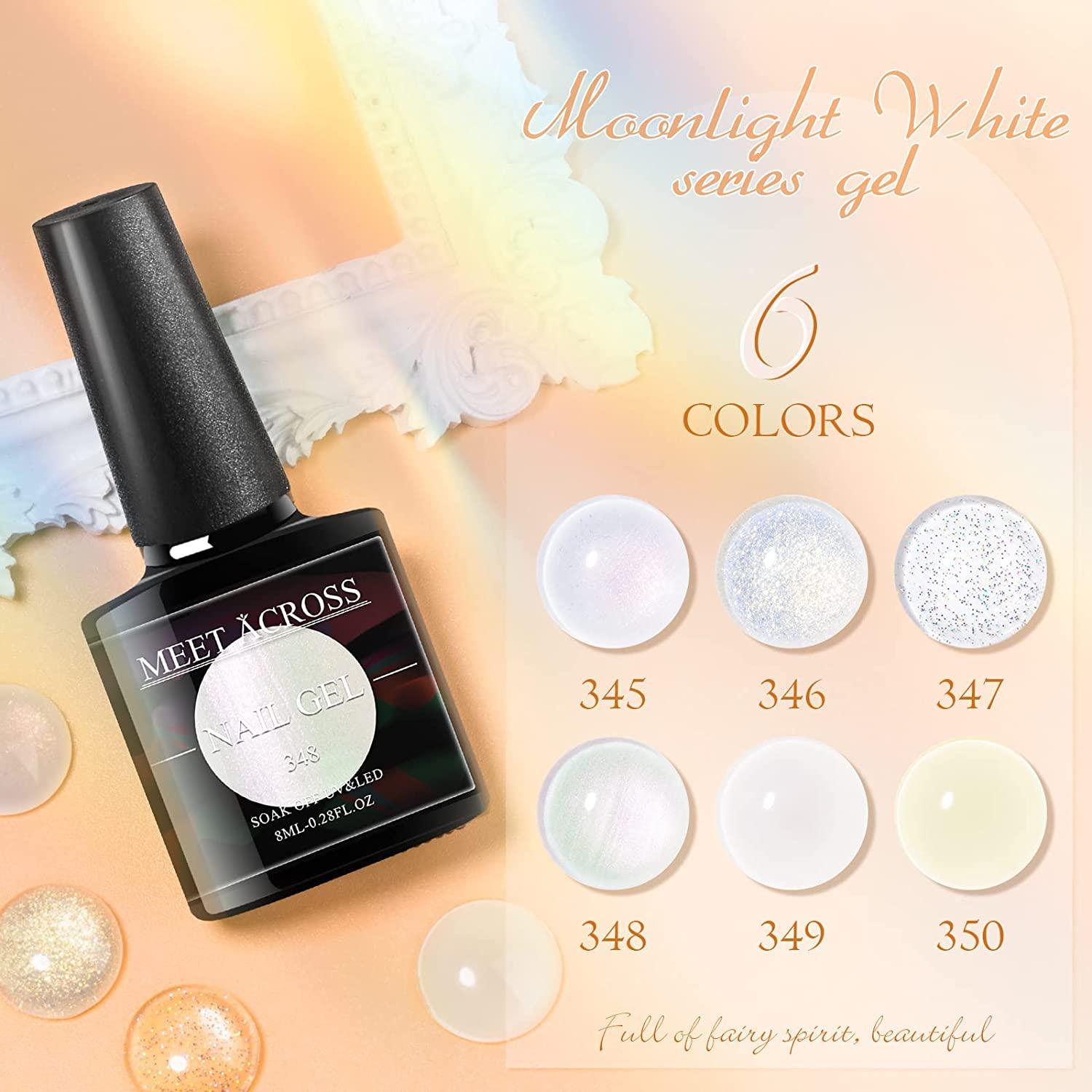 MEET ACROSS 6-Piece White Nail Polish Set - Milky White, Nude, Shimmer Glitter, Sheer Jelly Gel ...