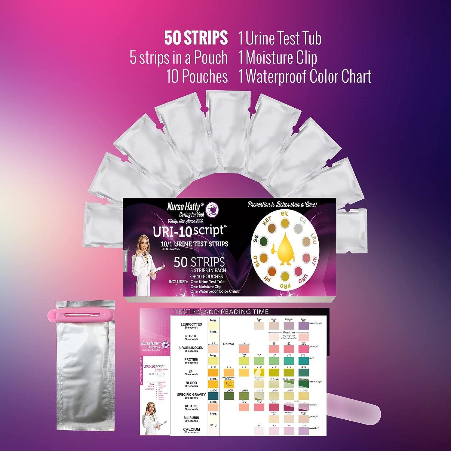 Nurse Hatty 10 Parameter Urine Test Strips - 50ct. Kit for Leukocytes ...
