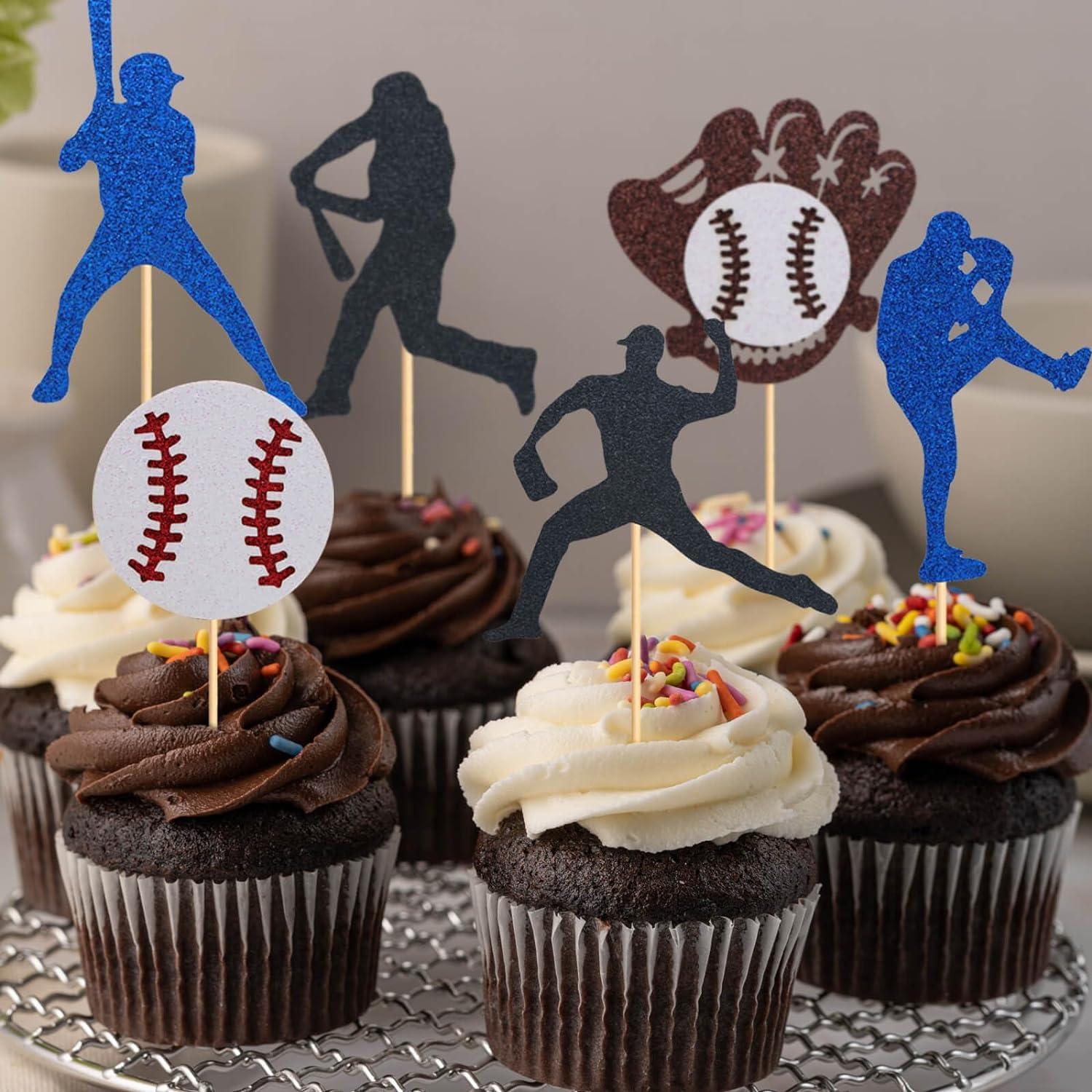 UXYOKM 24Pcs Baseball Cupcake Toppers Glitter Baseball Players Cupcake ...