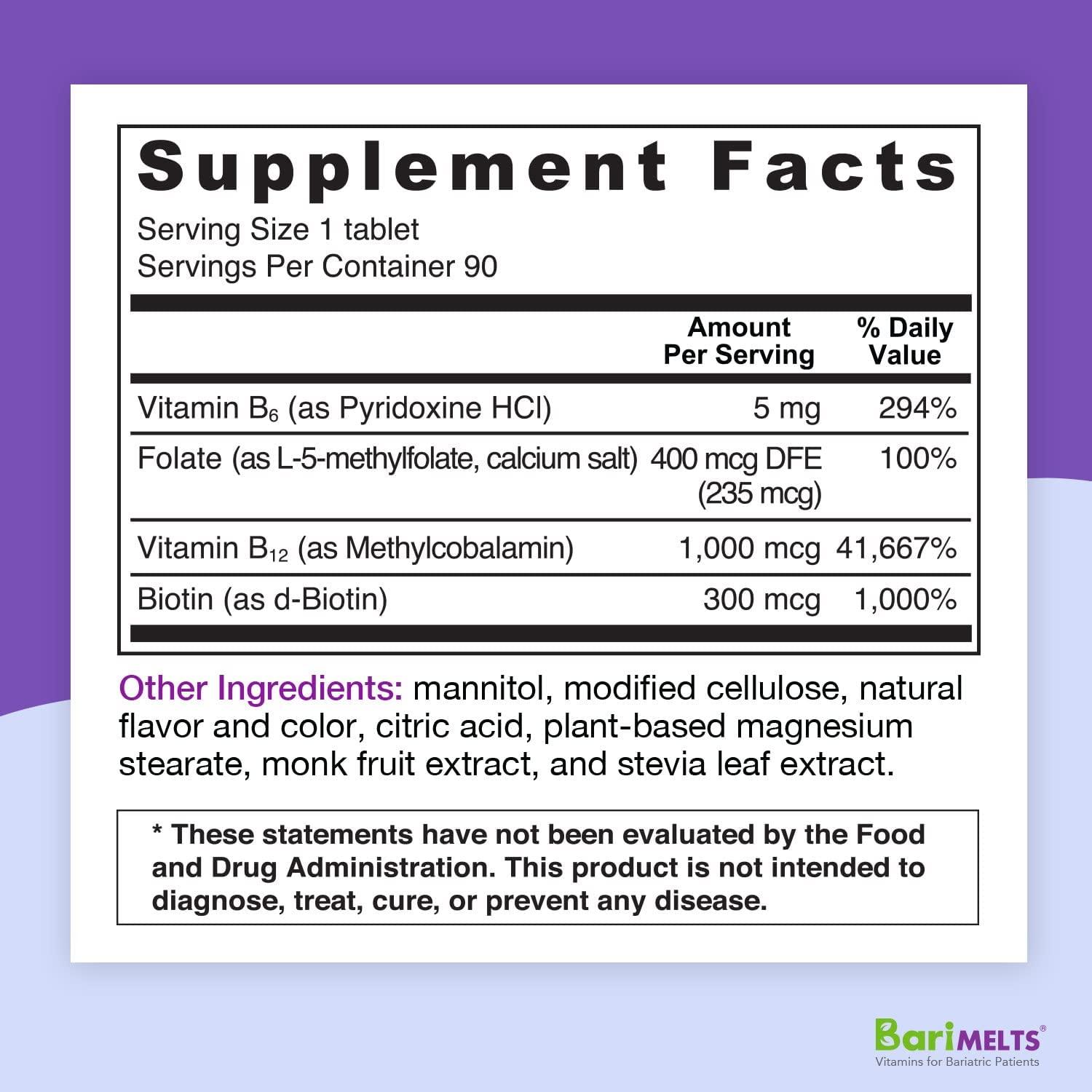 BariMelts B12 Plus 90 Fast Melting Tablets | Dissolvable Bariatric ...