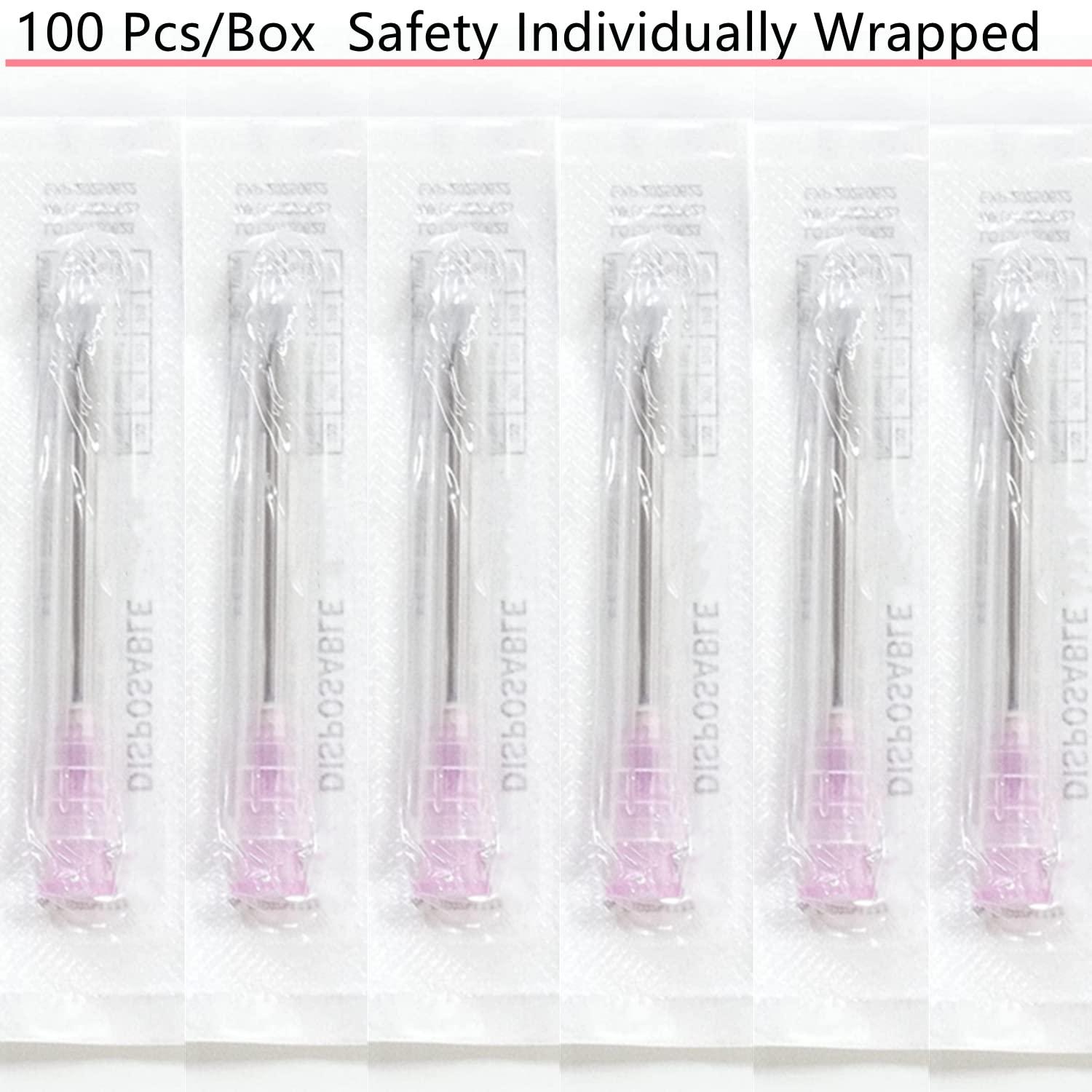 100 Pcs 18Ga 1 Inch Lab Dispensing Needles - Luer Lock - Individually ...