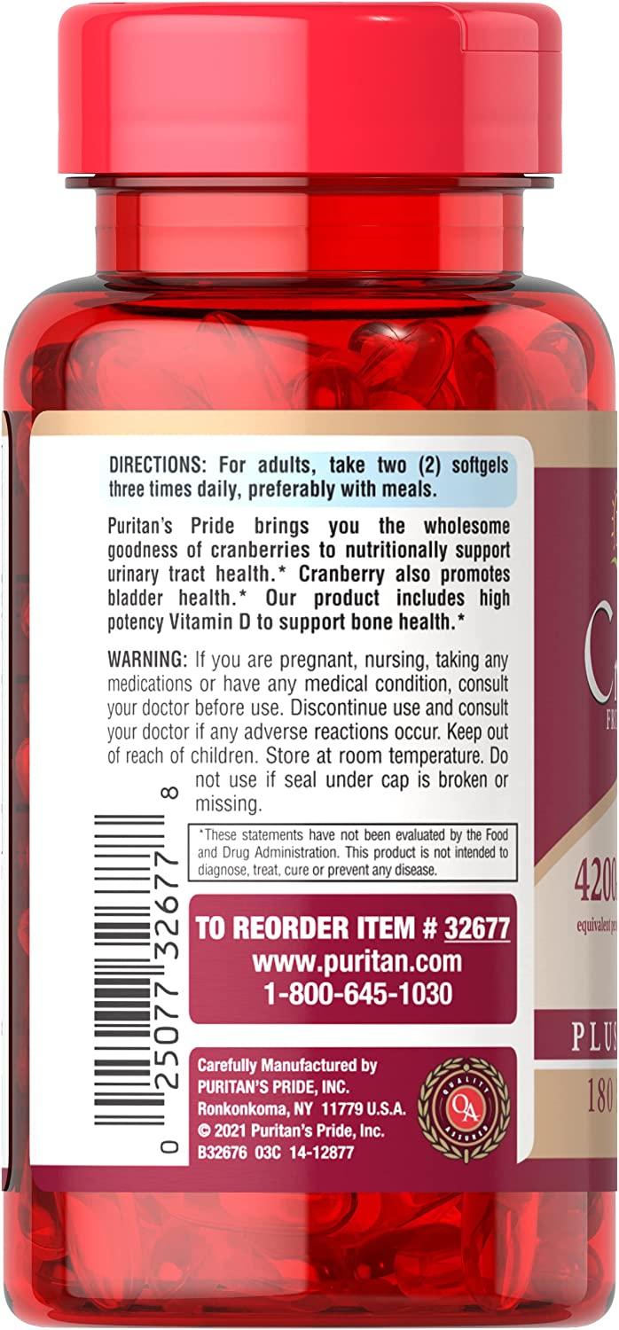 Puritan's Pride Cranberry Fruit Concentrate Plus Vitamin D3- 180 ...