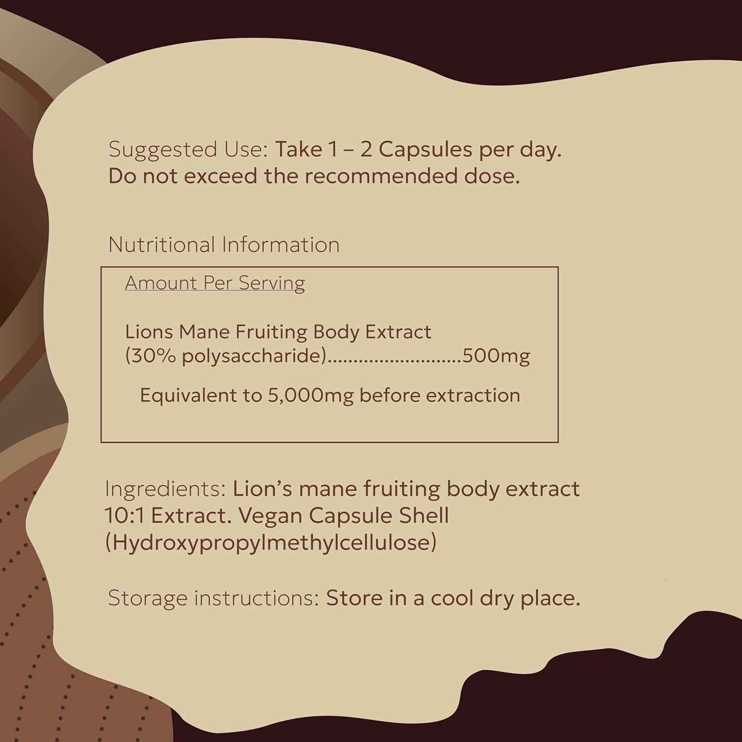 Premium 5000mg Lion's Mane Mushroom Capsules - 60 Vegan Capsules with ...