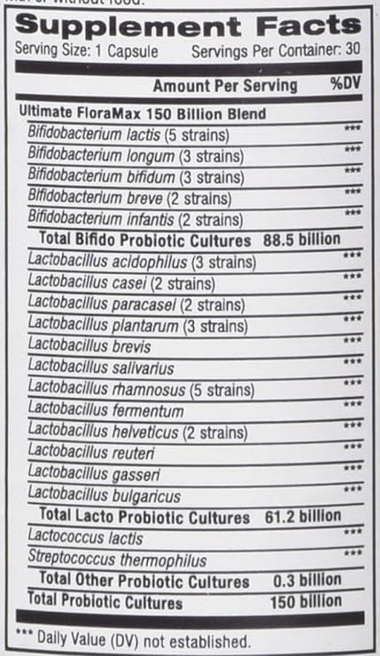 Advanced Naturals Ultimate Floramax 150 Billion Caps 30 Count - High Potency Probiotic ...