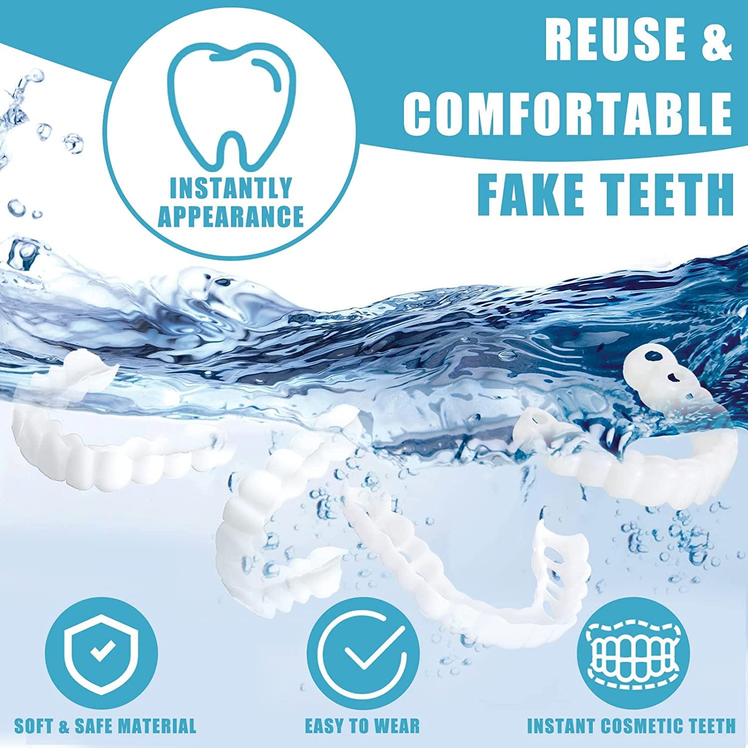 4 Set Fake Teeth Veneers: Temporary Denture Snap in Teeth for Men and ...