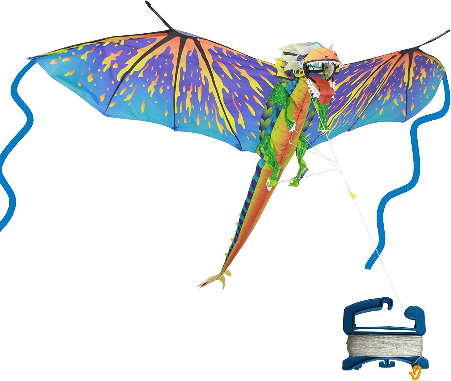 WindNSun Super Size 3D Blue Dragon Kite | 76 Wide Ripstop Nylon | Glass ...