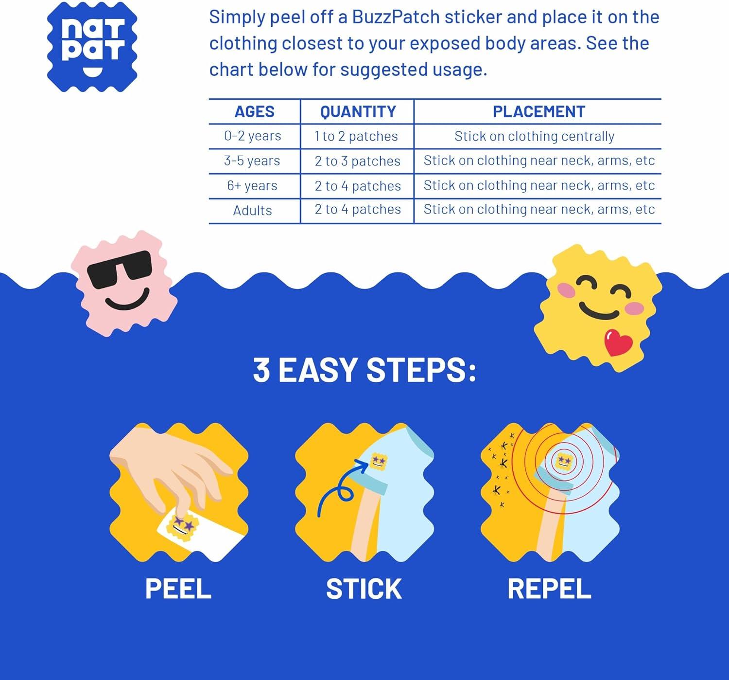 BuzzPatch Mosquito Patch Stickers for Kids (60 Pack) - All Natural, Non ...