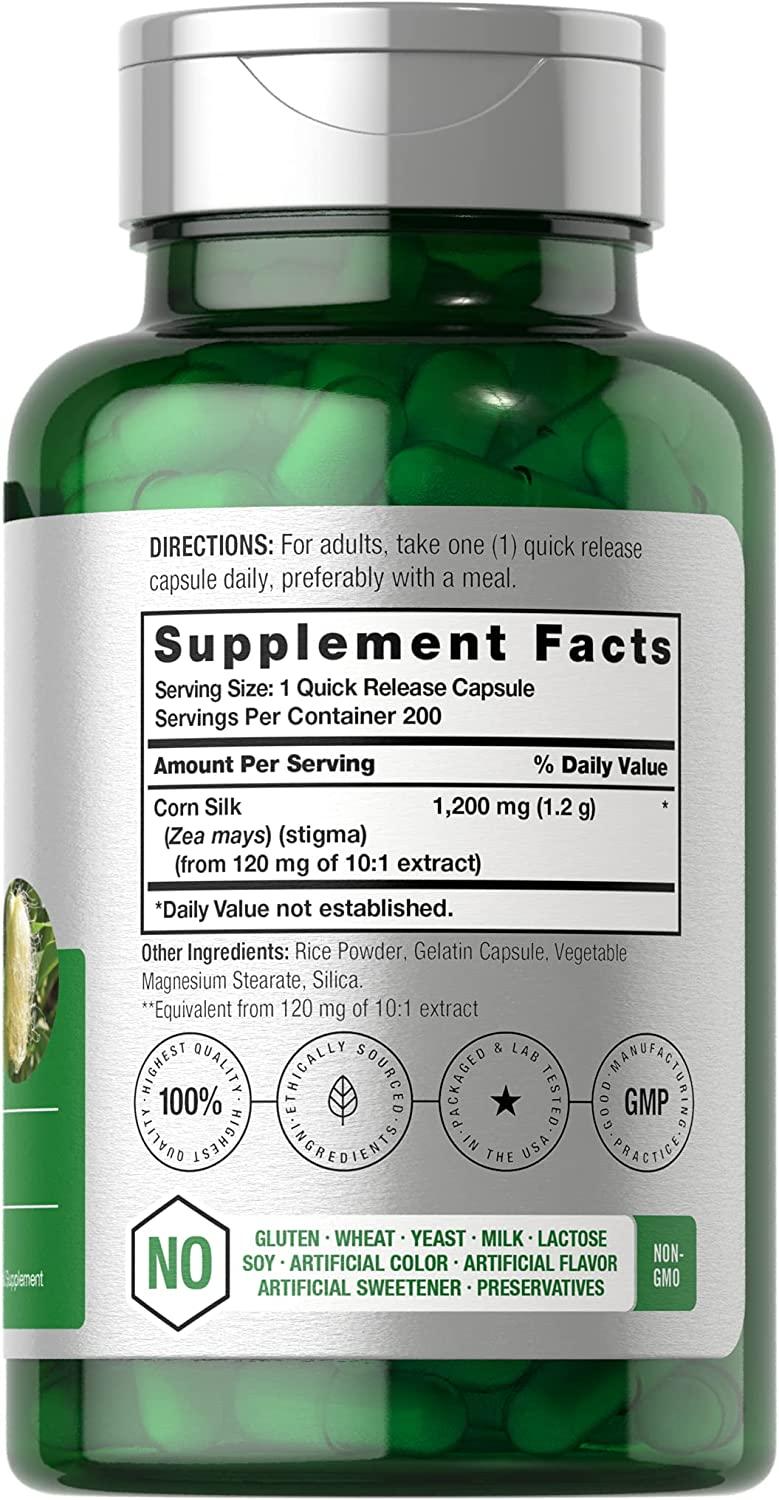 Corn Silk Capsules 1200mg | 200 Pills | Non-GMO & Gluten Free Extract ...