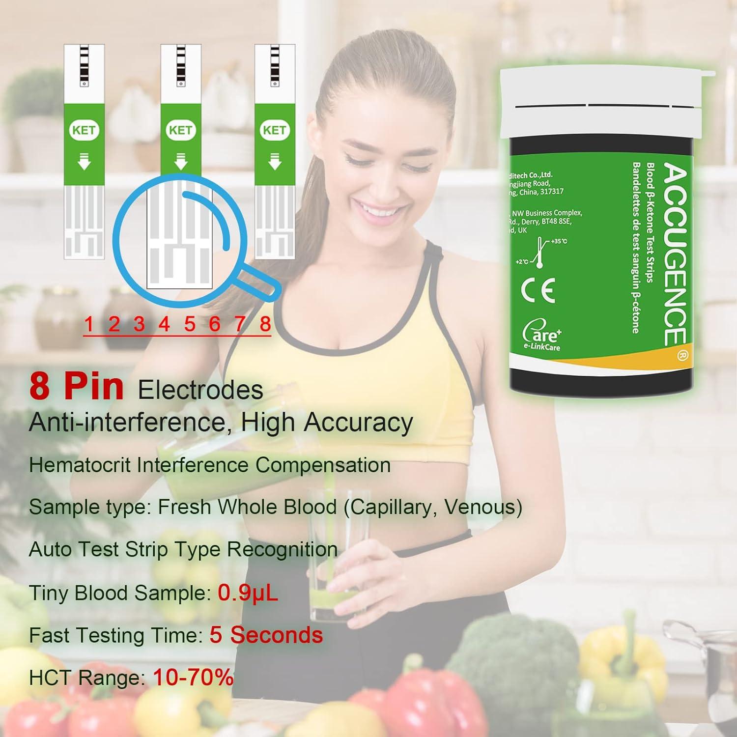 ACCUGENCE Home 30Pcs Blood Ketone Test Strips and Lancets for Ketogenic ...