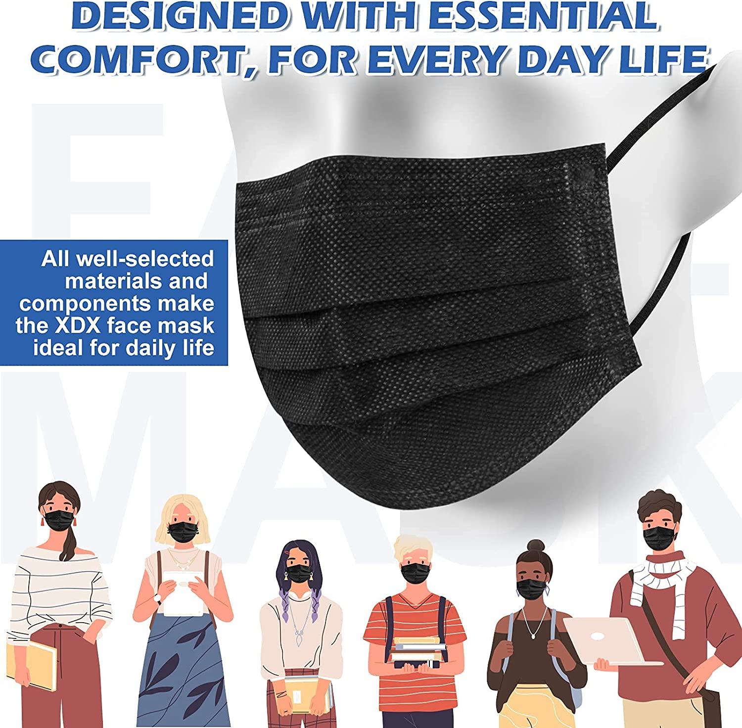 XDX Black Disposable Face Masks - 50 Pack | 4 Layer Individually ...