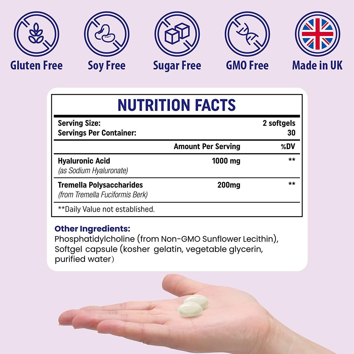 Liposomal Hyaluronic Acid 1000mg Capsules with Tremella Polysaccharides - Skin Hydration & Anti ...