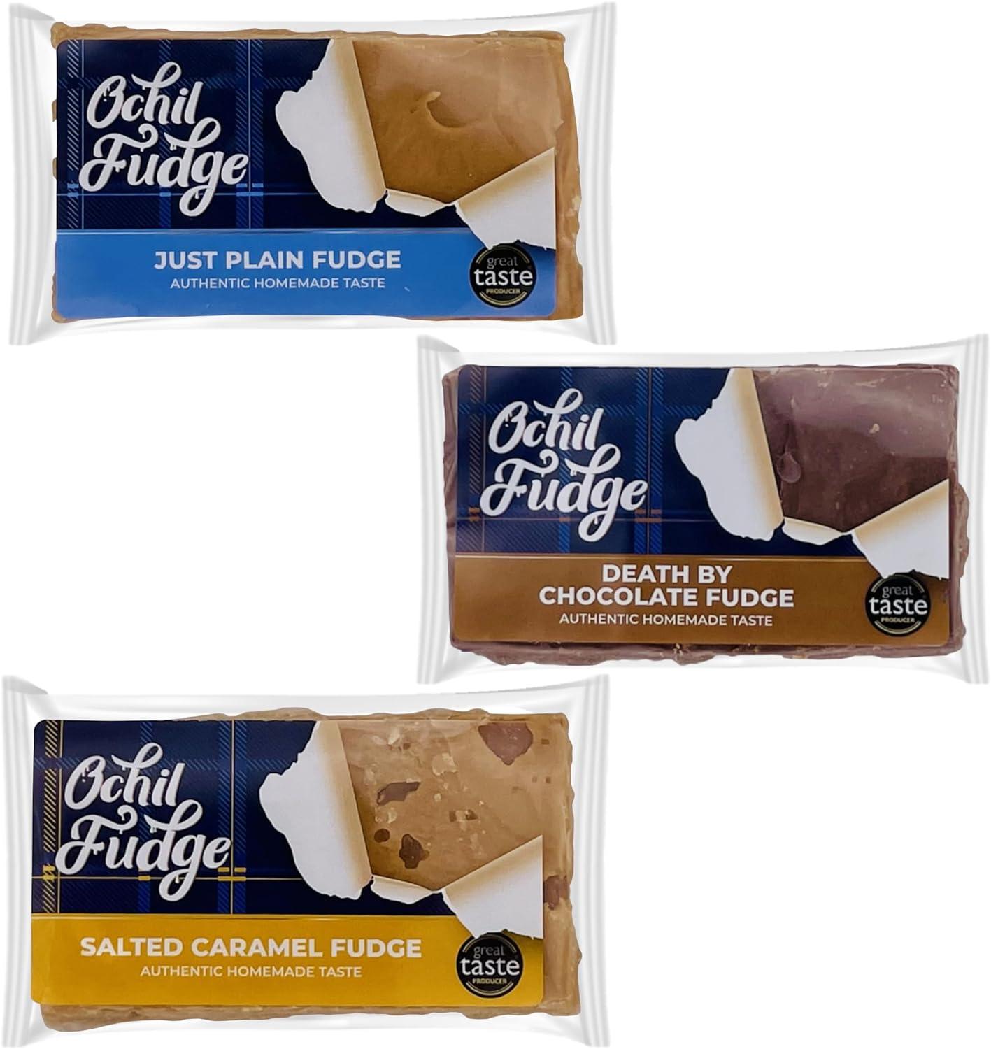 Ochil Handmade Scottish Fudge Selection Box | 3 x 100g Bars | Salted Caramel Fudge Chocolate ...