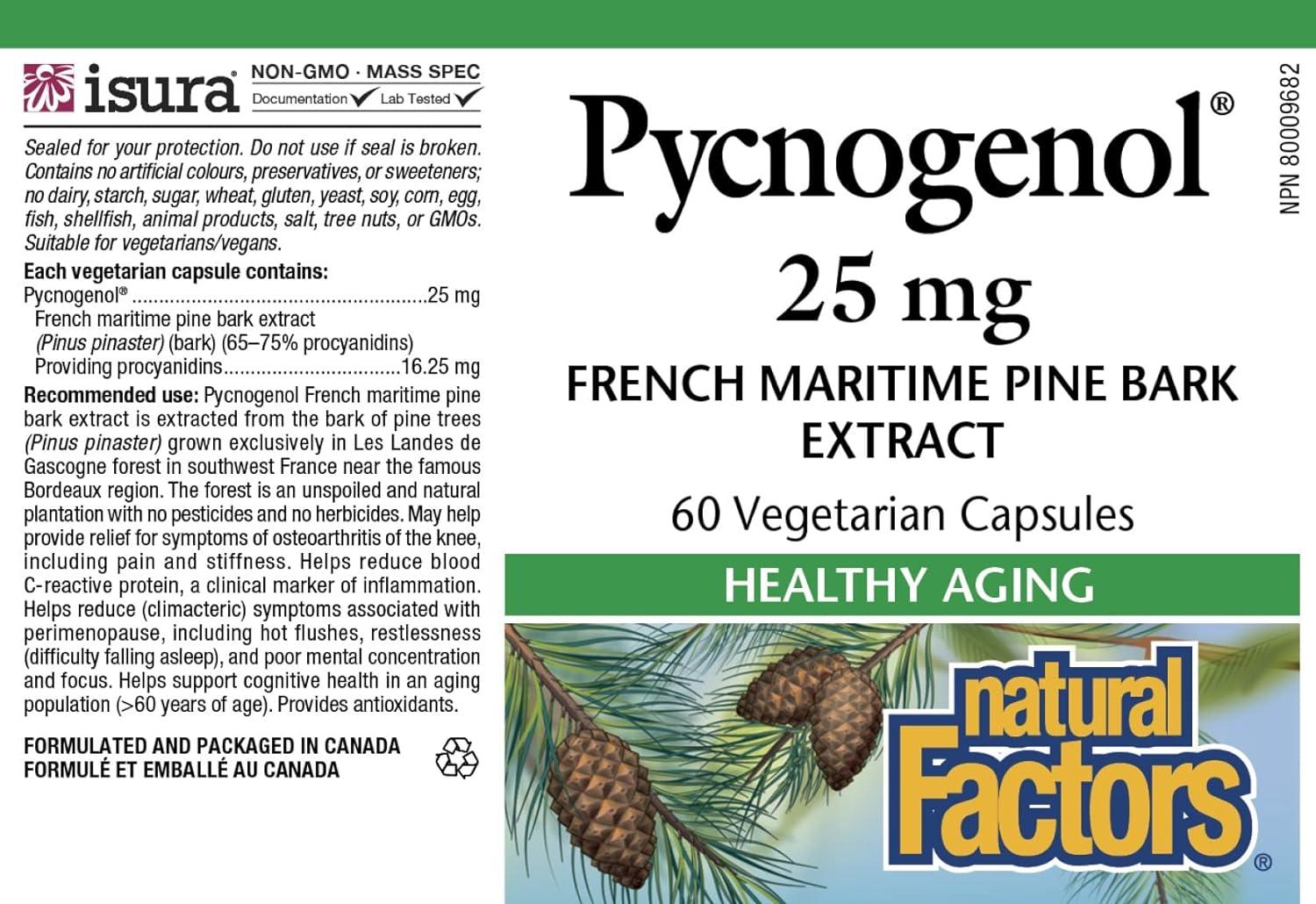 Natural Factors Pycnogenol 25mg 60 Capsules - Premium Antioxidant ...