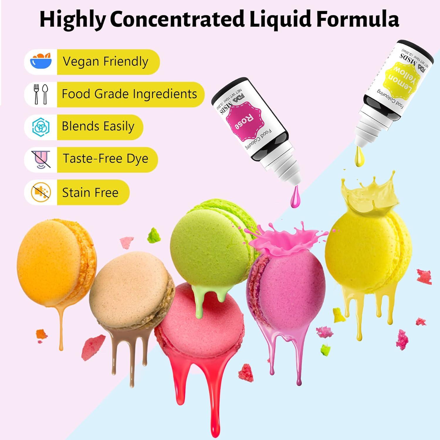 Rouclo Food Color Set - 5x10ml Liquid Dye for Cake Decoration Macarons ...