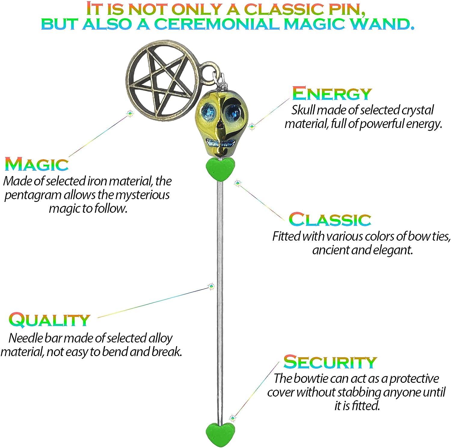 Crystal Skull Top Voodoo Doll Pins Set of 7 - Mini Pentagram Wands for ...