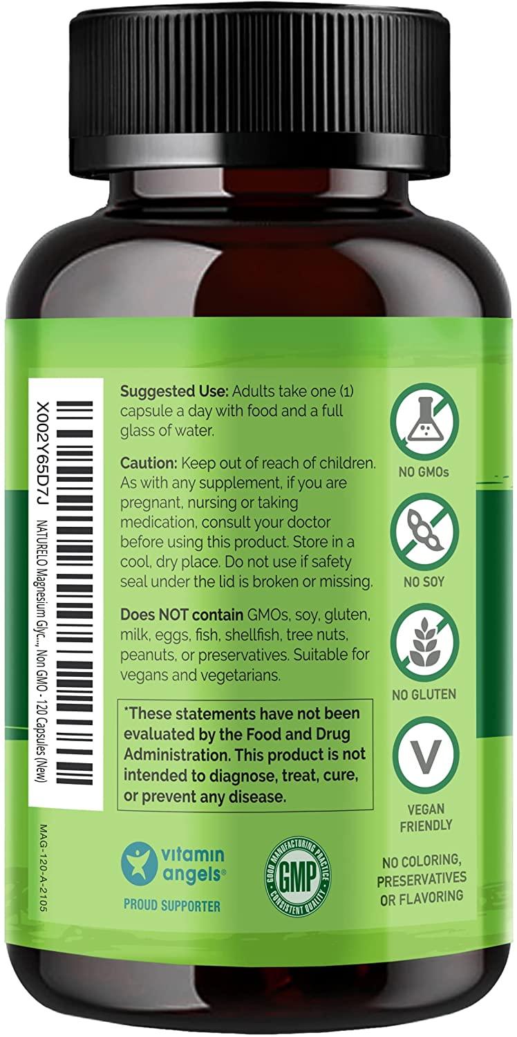 NATURELO Magnesium Glycinate Supplement - 120 Capsules | Supports ...