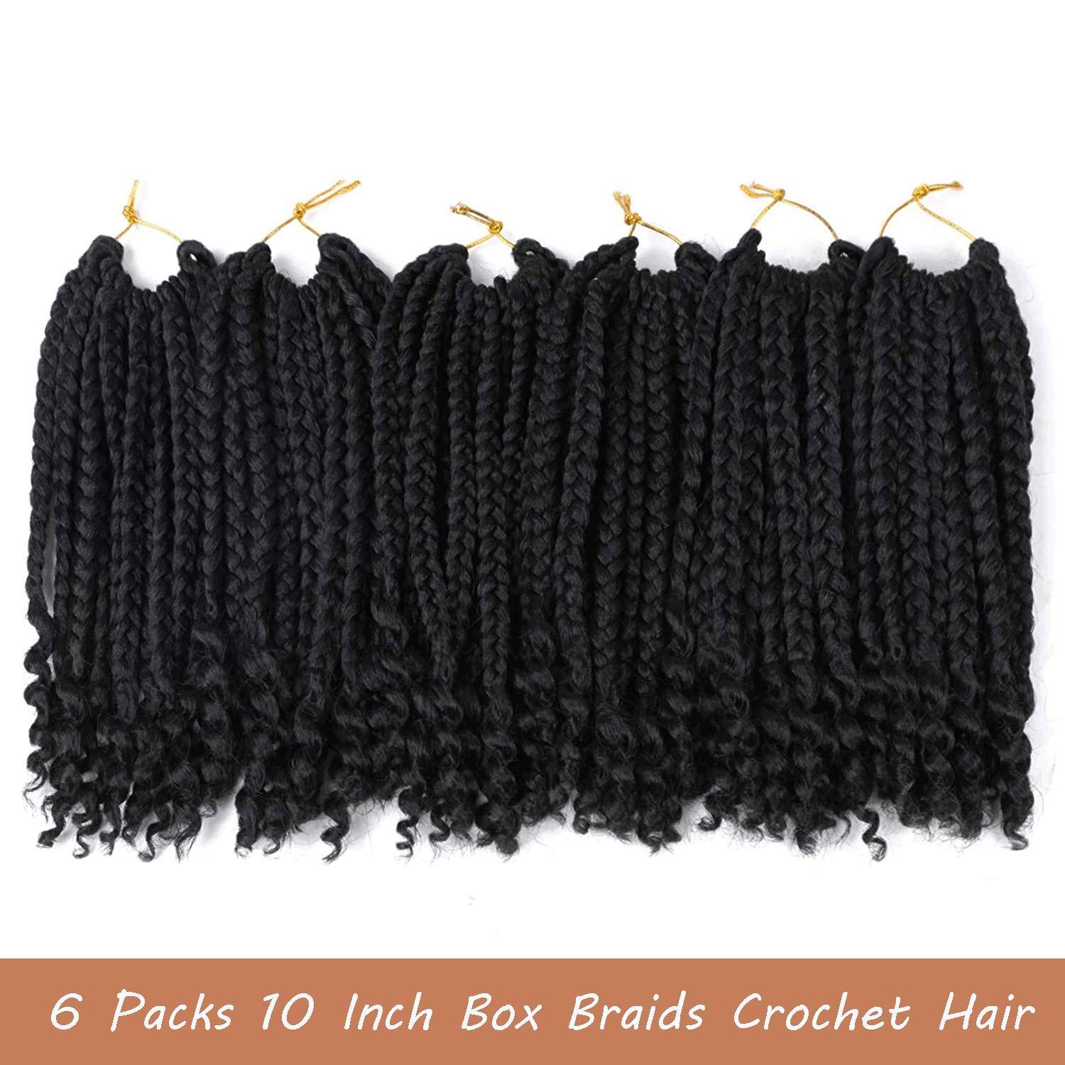 6 Packs Bohemian Box Braids Crochet Hair Curly Ends 10 Inch - Black ...