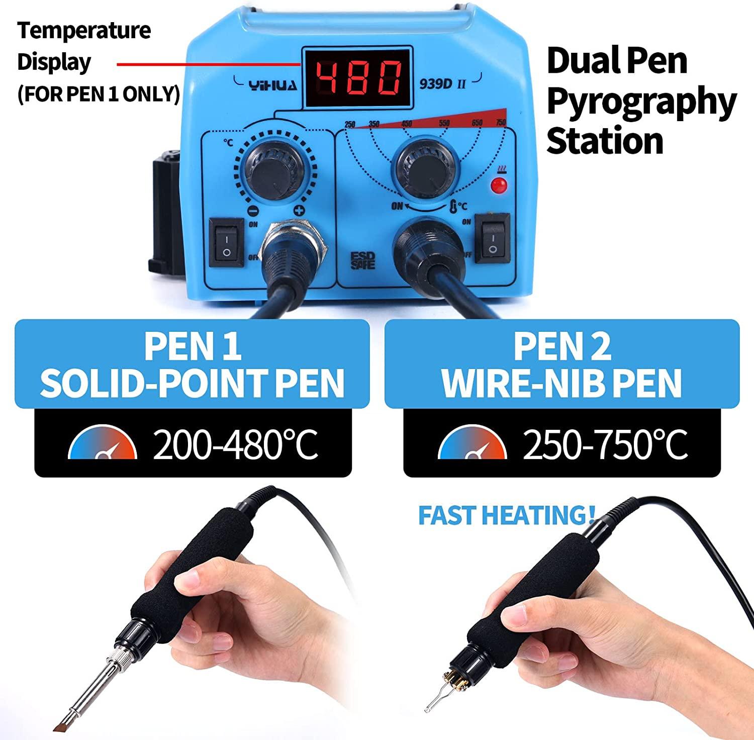 YIHUA 939D-II Pyrography Pen Wood Burning Kit Station 2-in-1 Solid ...