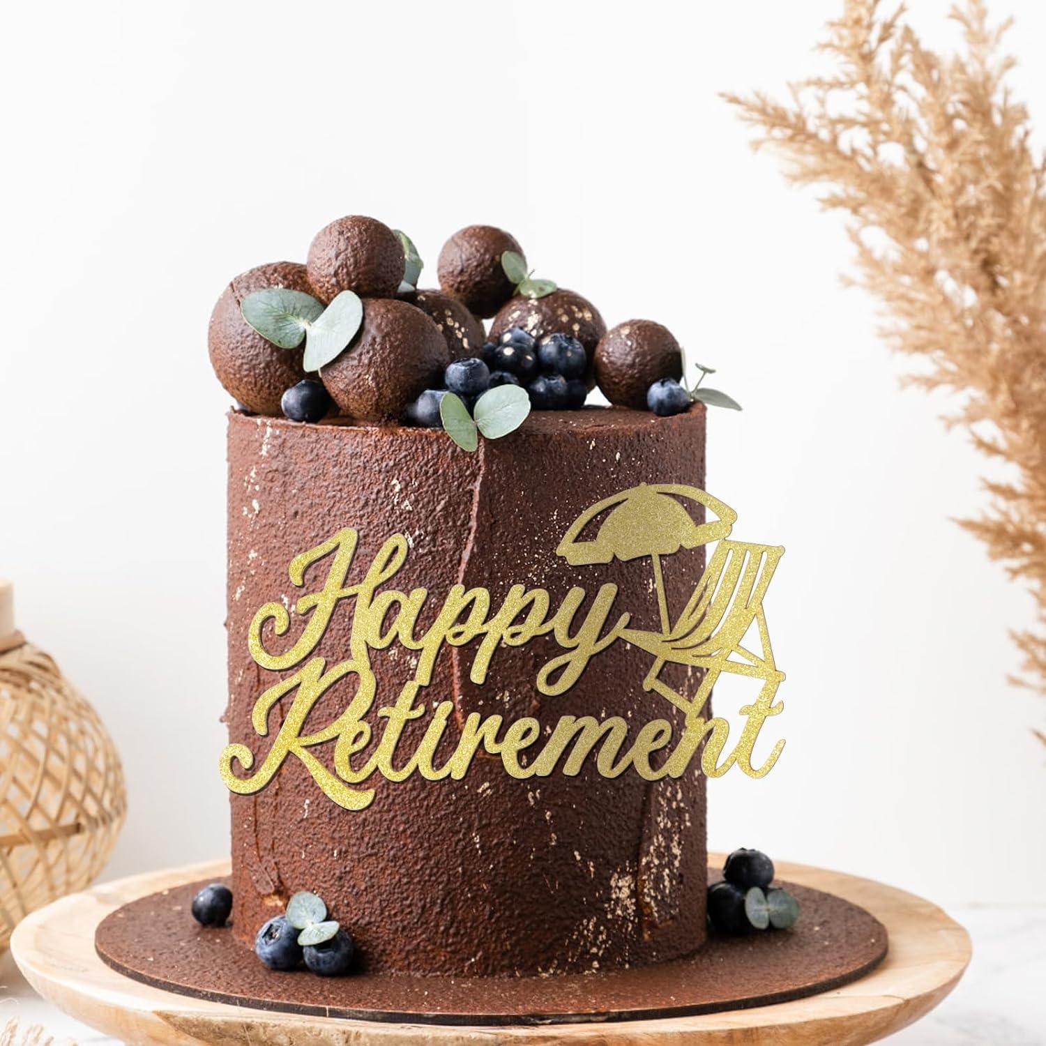 Happy Retirement Gold Cake Topper Glitter Paper Cake for Decorations ...