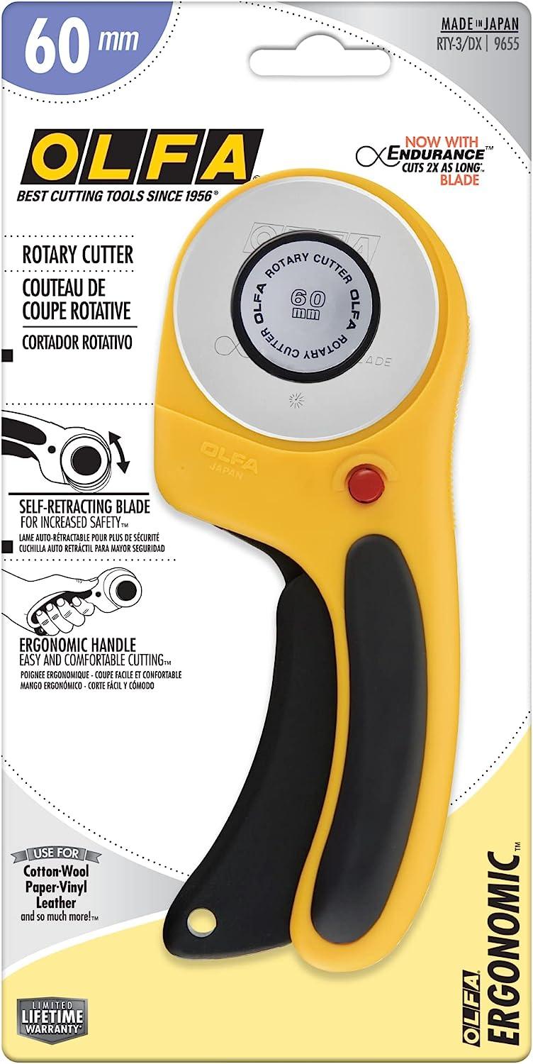 OLFA 60mm Ergonomic Rotary Cutter (RTY-3/DX) - Rotary Fabric Cutter w ...