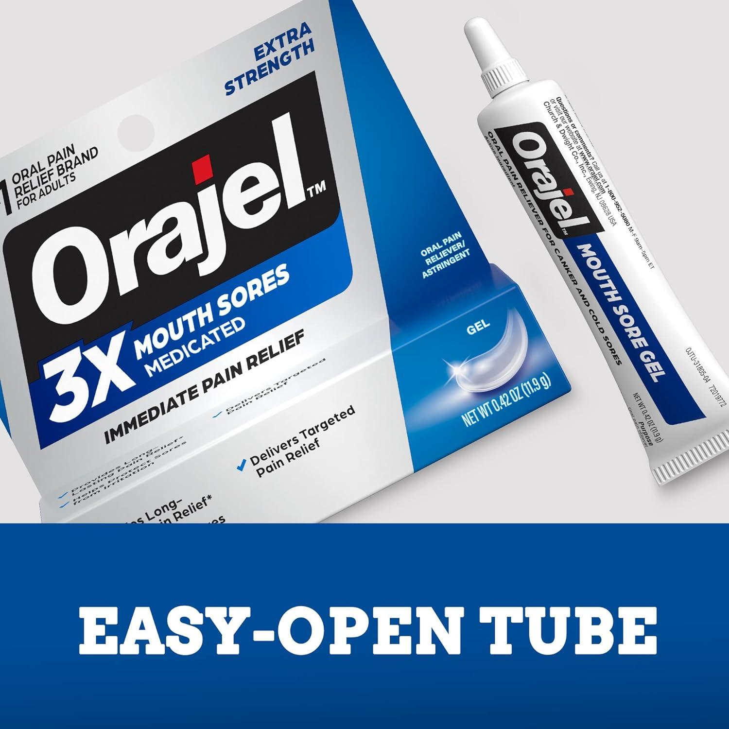 Orajel 3X Maximum Strength Gel Tube 0.42oz for Mouth Sores - Fast ...