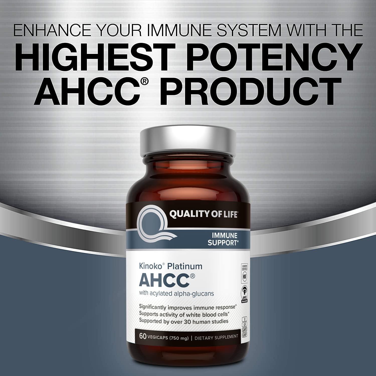2 Pack AHCC Kinoko Platinum 750mg Immune Support Supplement - 60 Count ...