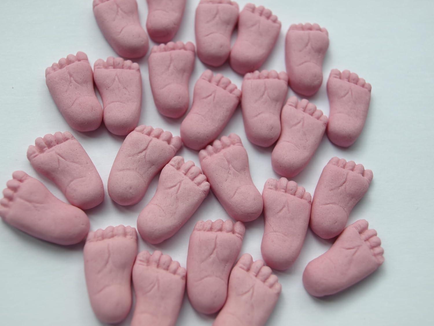 24x (12 Pairs) Pink Baby Feet Cake Toppers Girl Baby Shower Edible ...