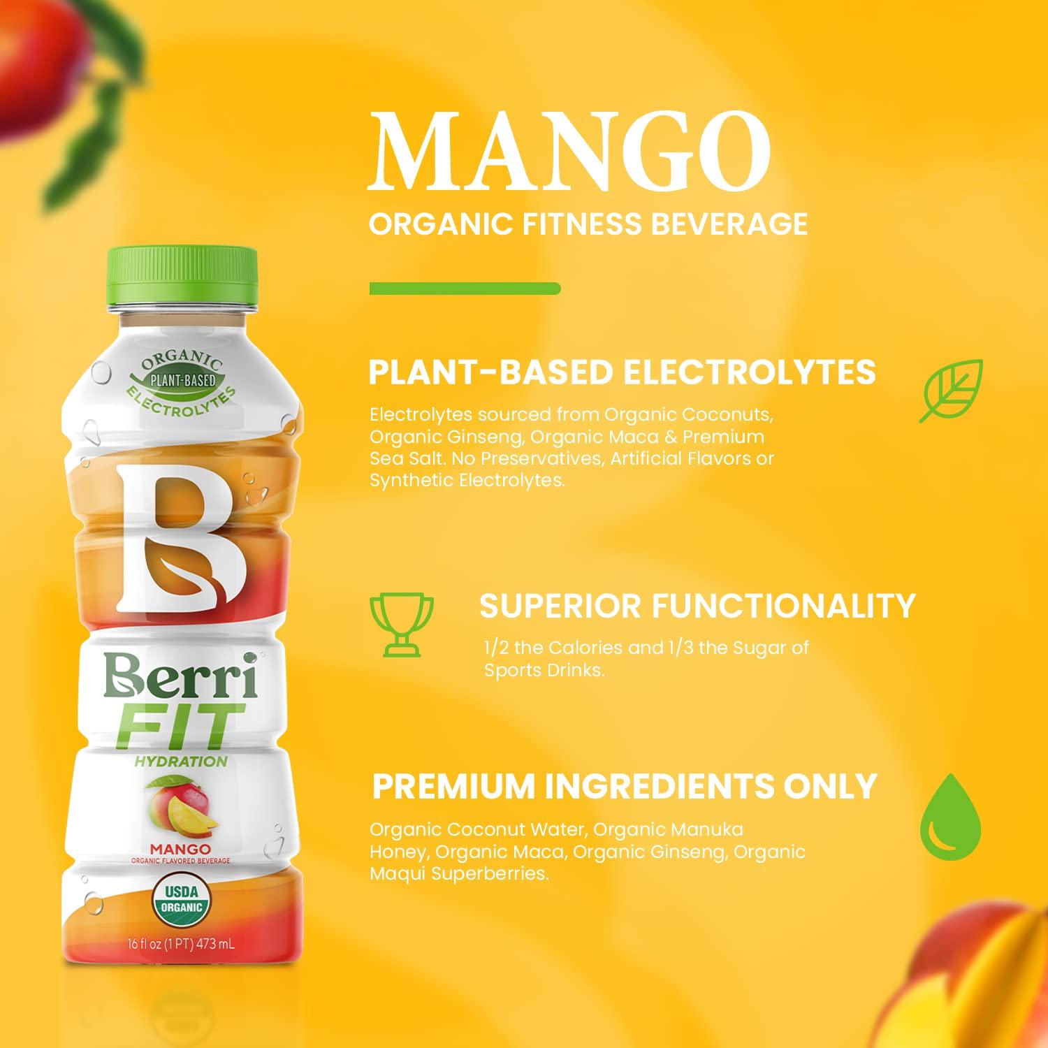 Berri Fit Mango Organic Sports Drink - 12 Pack | Low Calorie, Plant ...