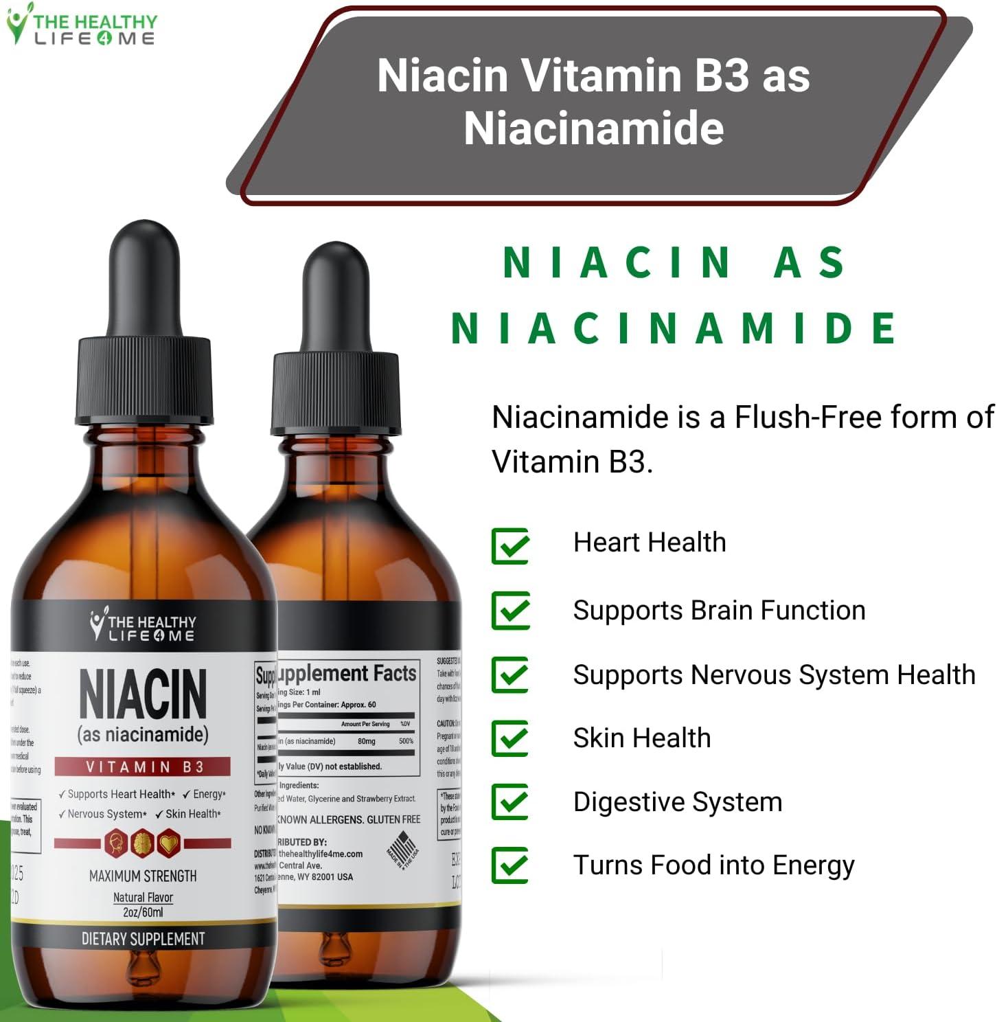 Vitamin B3 Niacinamide Liquid | 80mg Serving | 60 Days Supply | 2oz ...