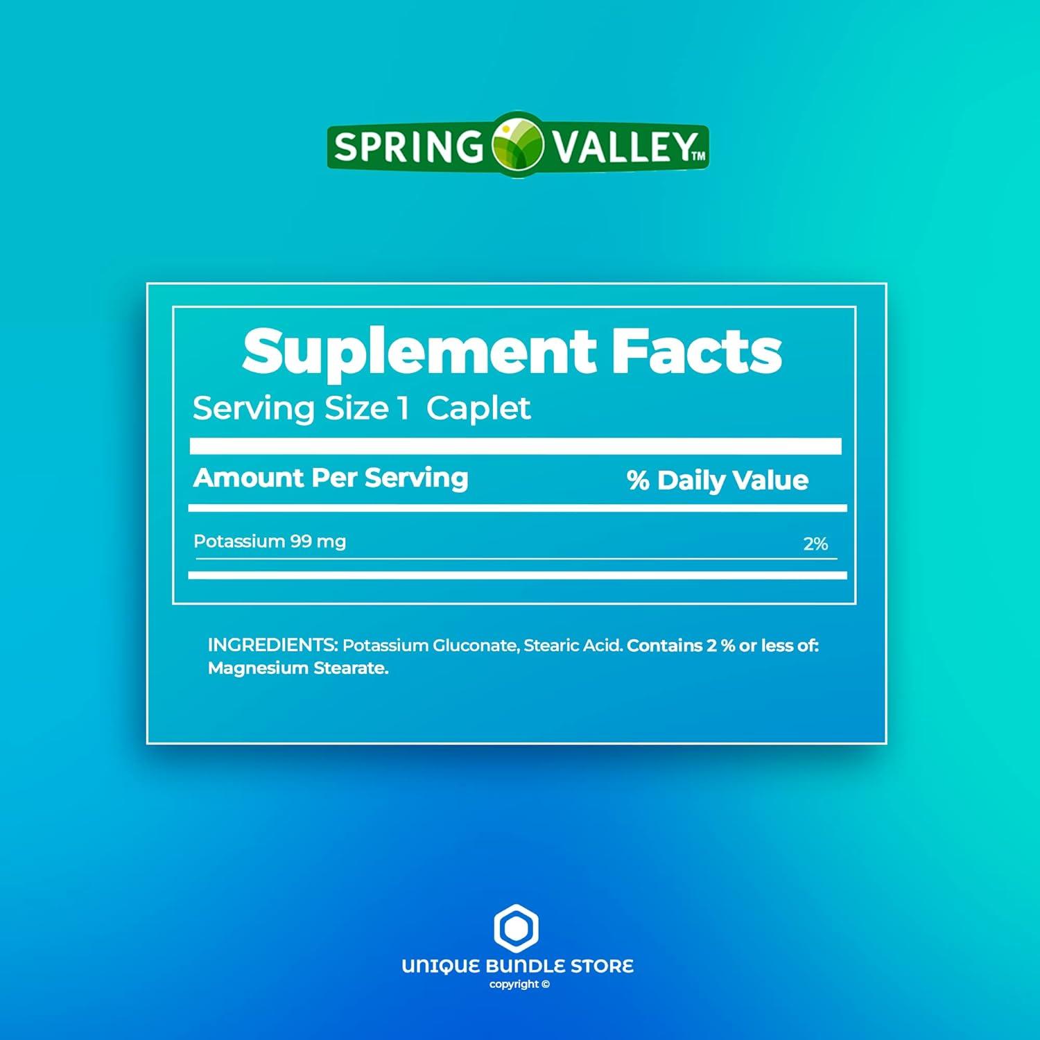 Spring Valley Potassium Supplement 99mg Caplets - 250 Count with 7 Day ...