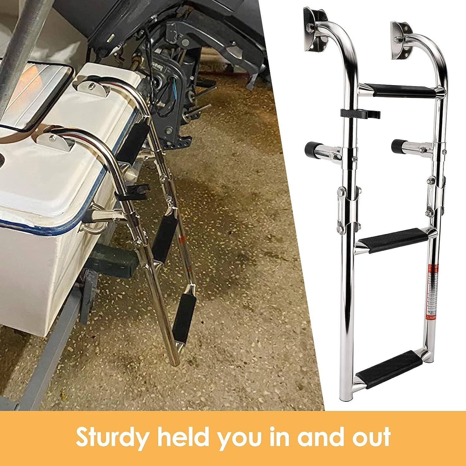 Artilife Stainless Steel Foldable Boat Ladder | Marine Pontoon 2+1 Step with Rubber Grip ...