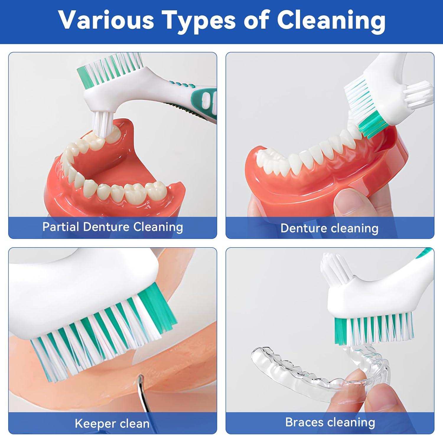 4 X Portable Double Tip Denture Brushes - Effective Teeth Cleaning Duo ...