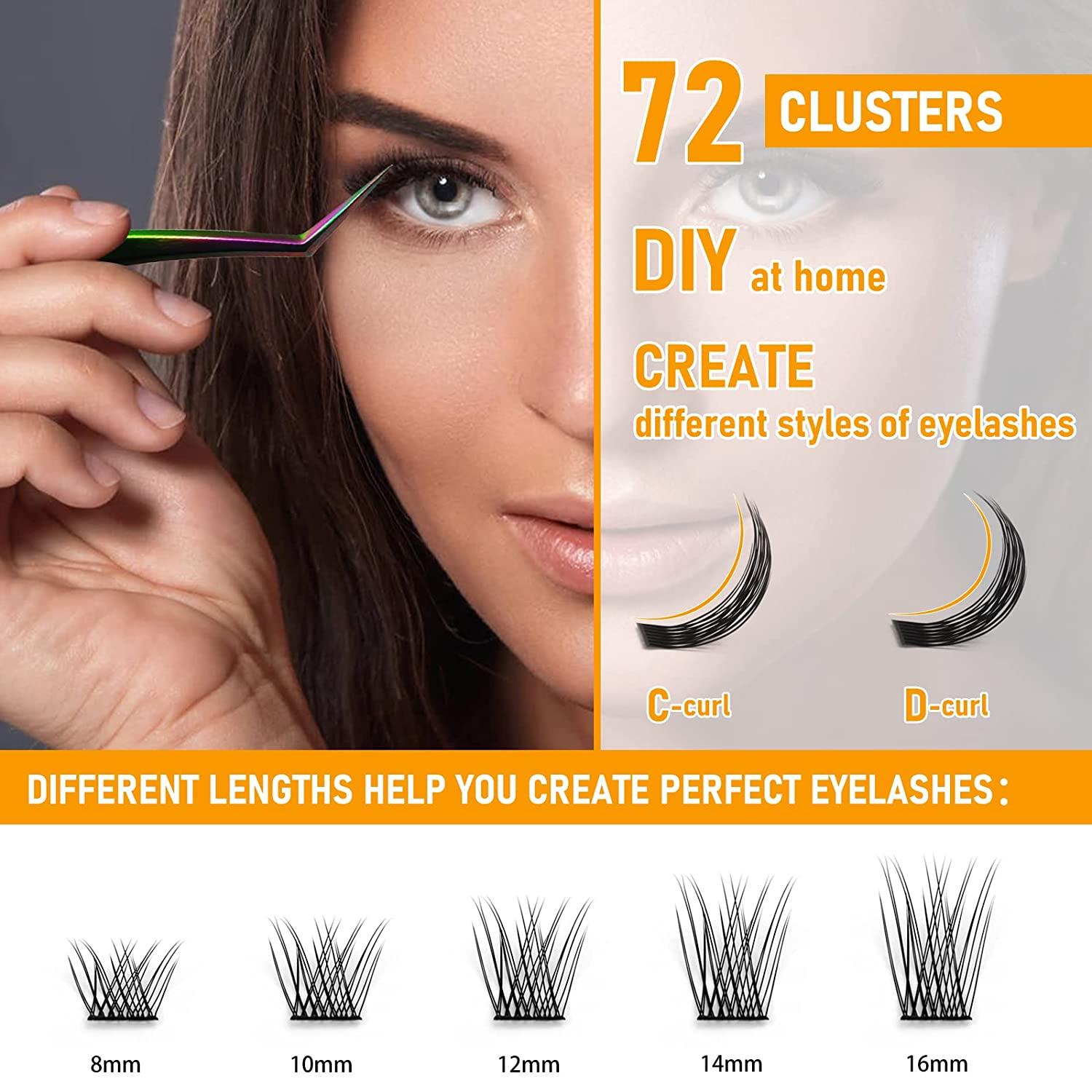 DIY D Curl 12mm Lash Clusters - 72 Natural Individual Eyelash ...